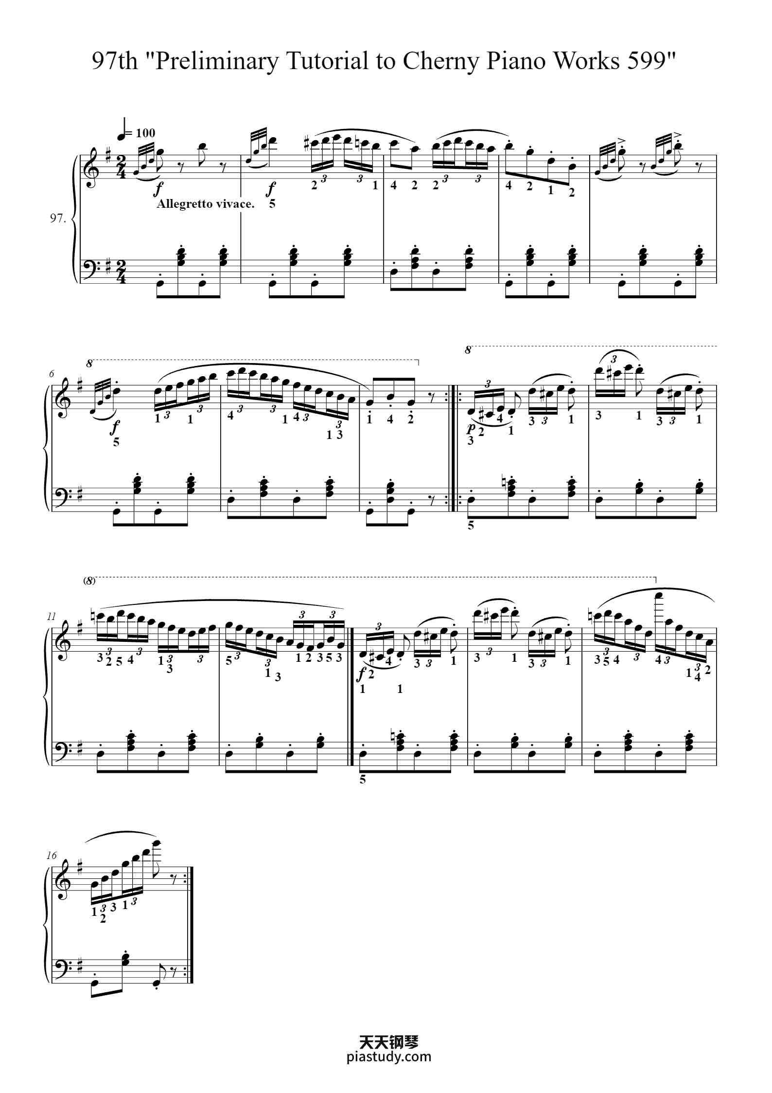 97th "Preliminary Tutorial to Cherny Piano Works 599"钢琴谱 - Czerny ...