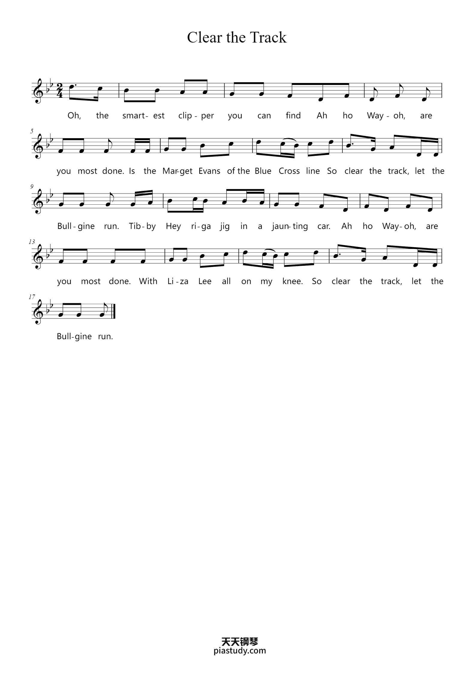 Clear the Track钢琴谱 - Bobsleightymb - free piano sheet music - PiaNoproblem