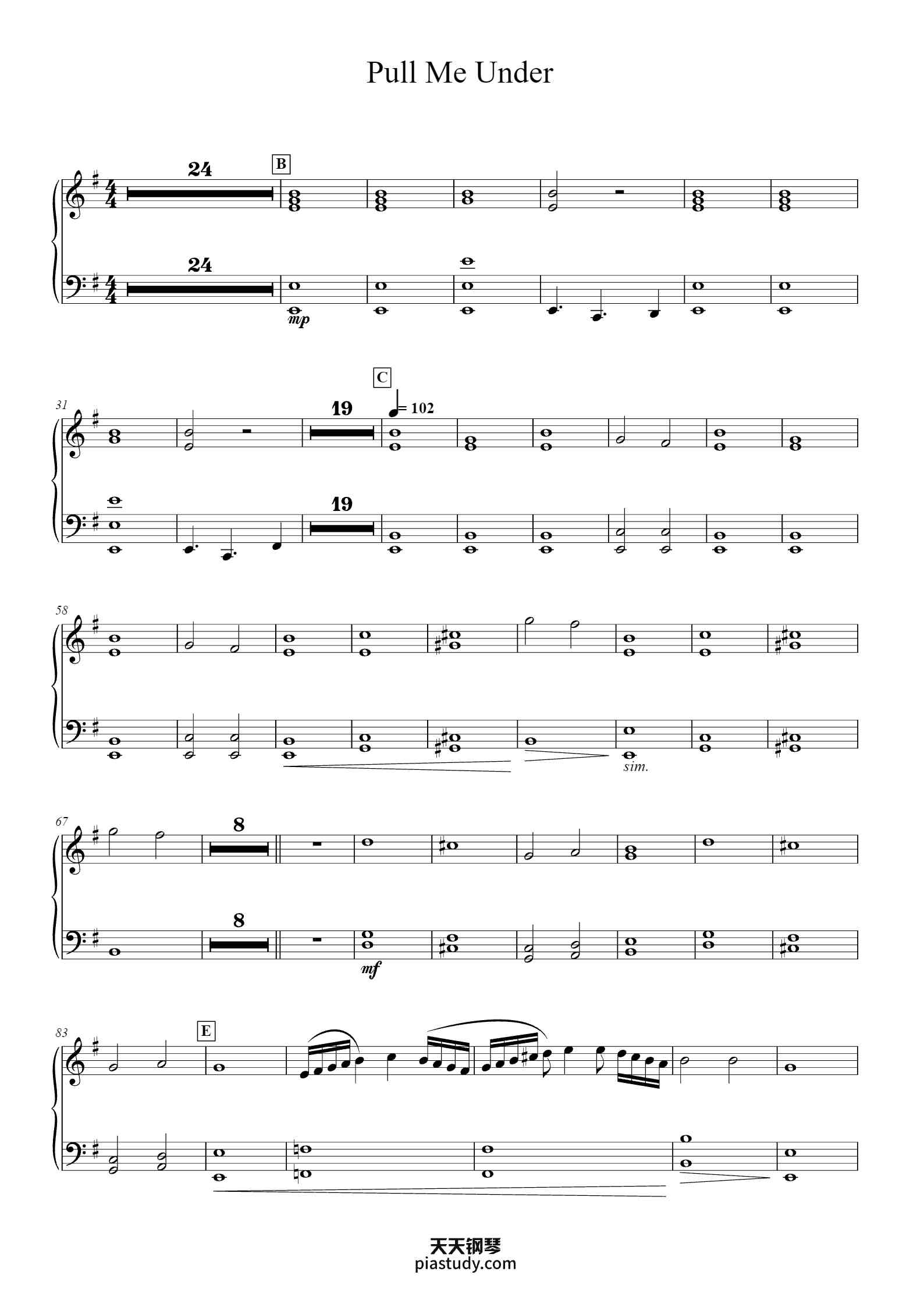 'Pull Me Under' - Piano Sheet Music By Dream Theater | TOPiano