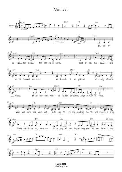 'Vem vet' - Piano Sheet Music By Lisa Ekdahl Transcription: Jonathan ...