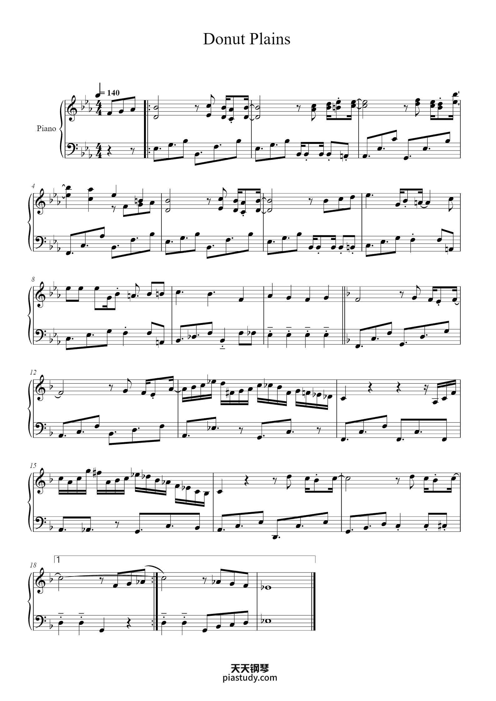 Donut Plains钢琴谱 - Koji Kondo - free piano sheet music - PiaNoproblem