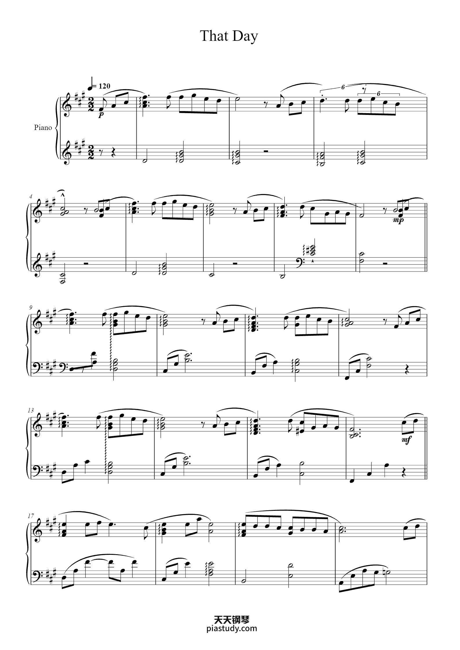 'That Day' - Beginner Piano Sheet Music by f?EEE:?7f?.TEE|.%E?I(Yukie ...