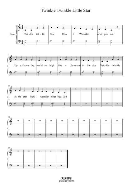 'Twinkle Twinkle Little Star' - Beginner Piano Sheet Music by unknown ...