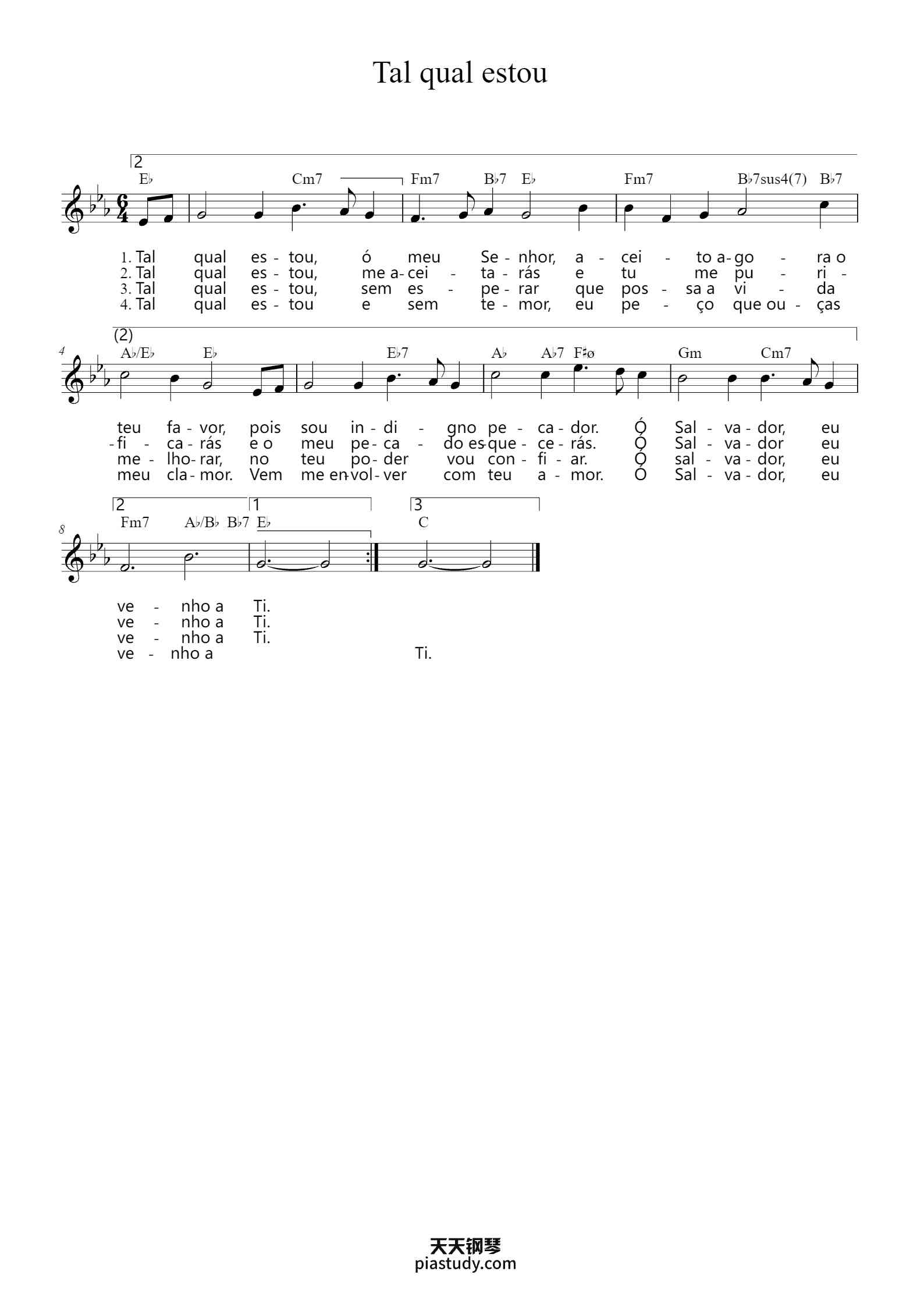 Tal qual estou钢琴谱 - William Batchelder Bradbury - free piano sheet ...