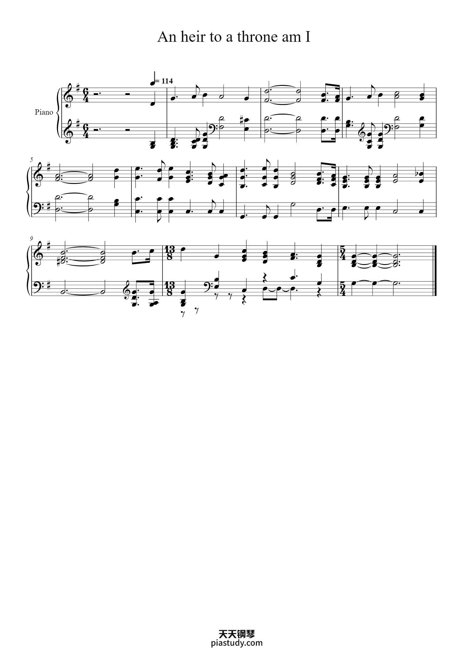 'An heir to a throne am I' - Piano Sheet Music By xxx | TOPiano