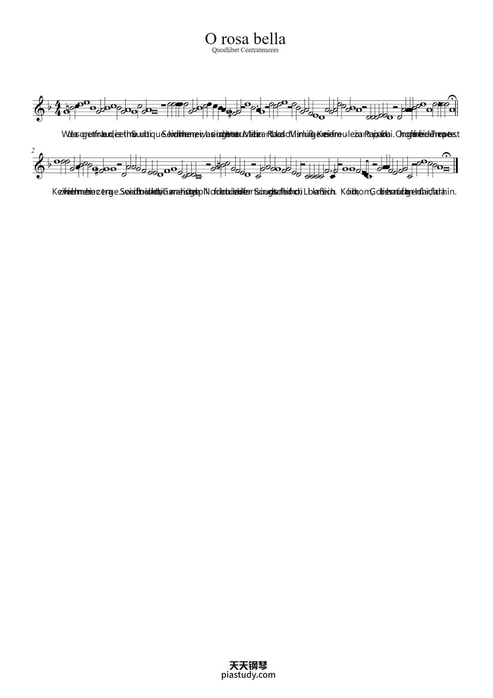 O rosa bella钢琴谱 - Glogauer Liederbuch, No. 118 - free piano sheet music ...