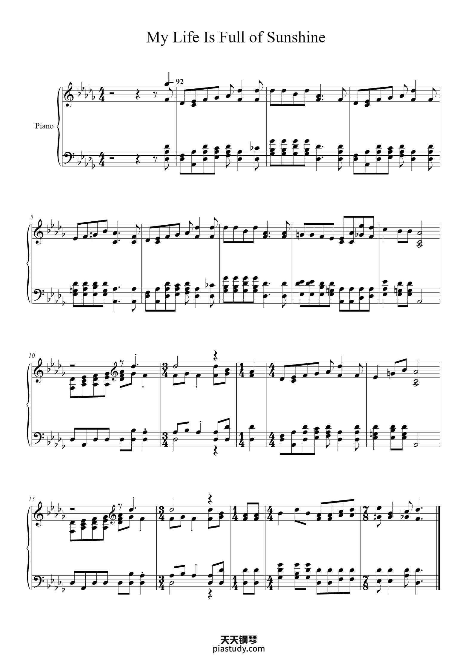 My Life Is Full of Sunshine钢琴谱 - Isaac Watts - free piano sheet music ...