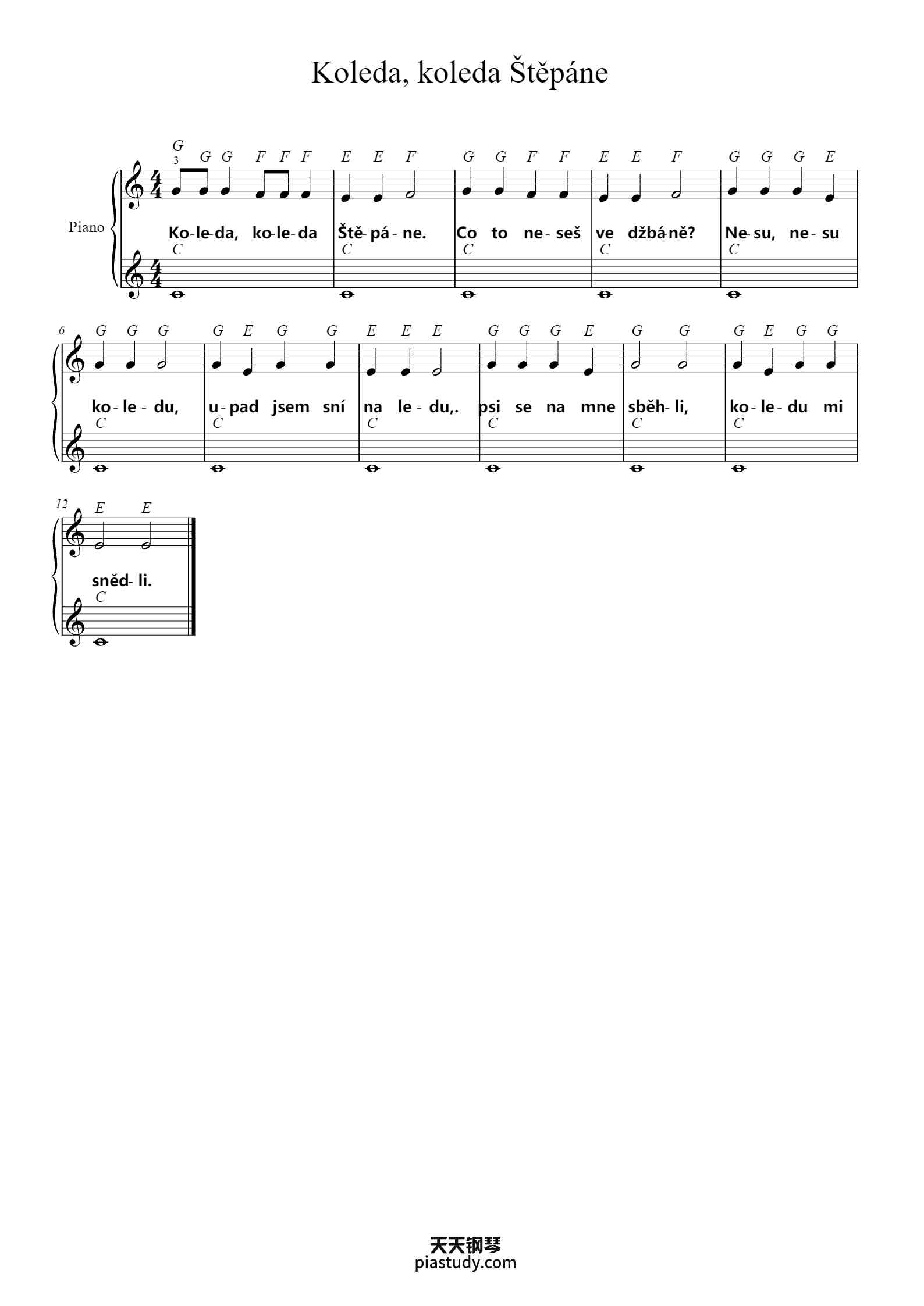 'Koleda, koleda Štěpáne' - Piano Sheet Music By xxx | TOPiano