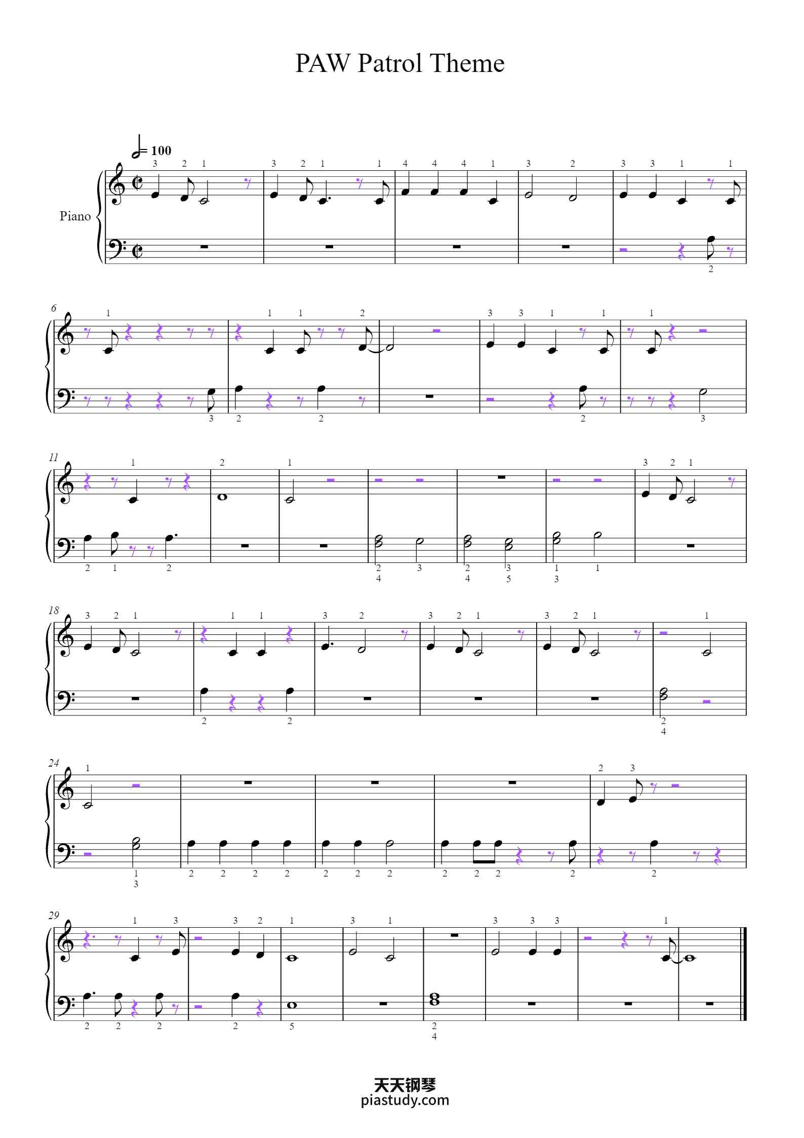PAW Patrol Theme钢琴谱 - Michael Smidi Smith/Scott Krippayne - free piano ...