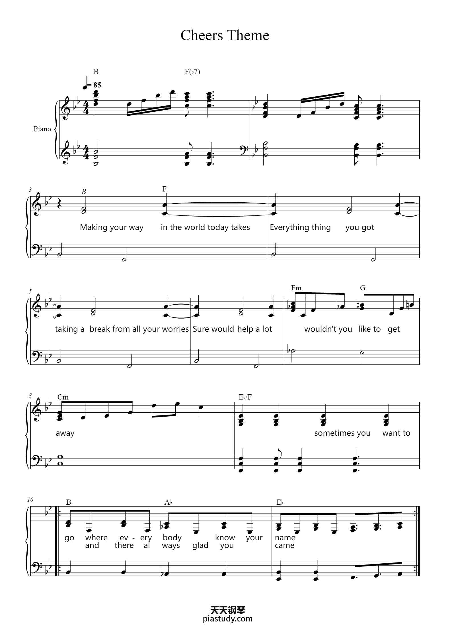 'Cheers Theme' - Piano Sheet Music By xxx | TOPiano