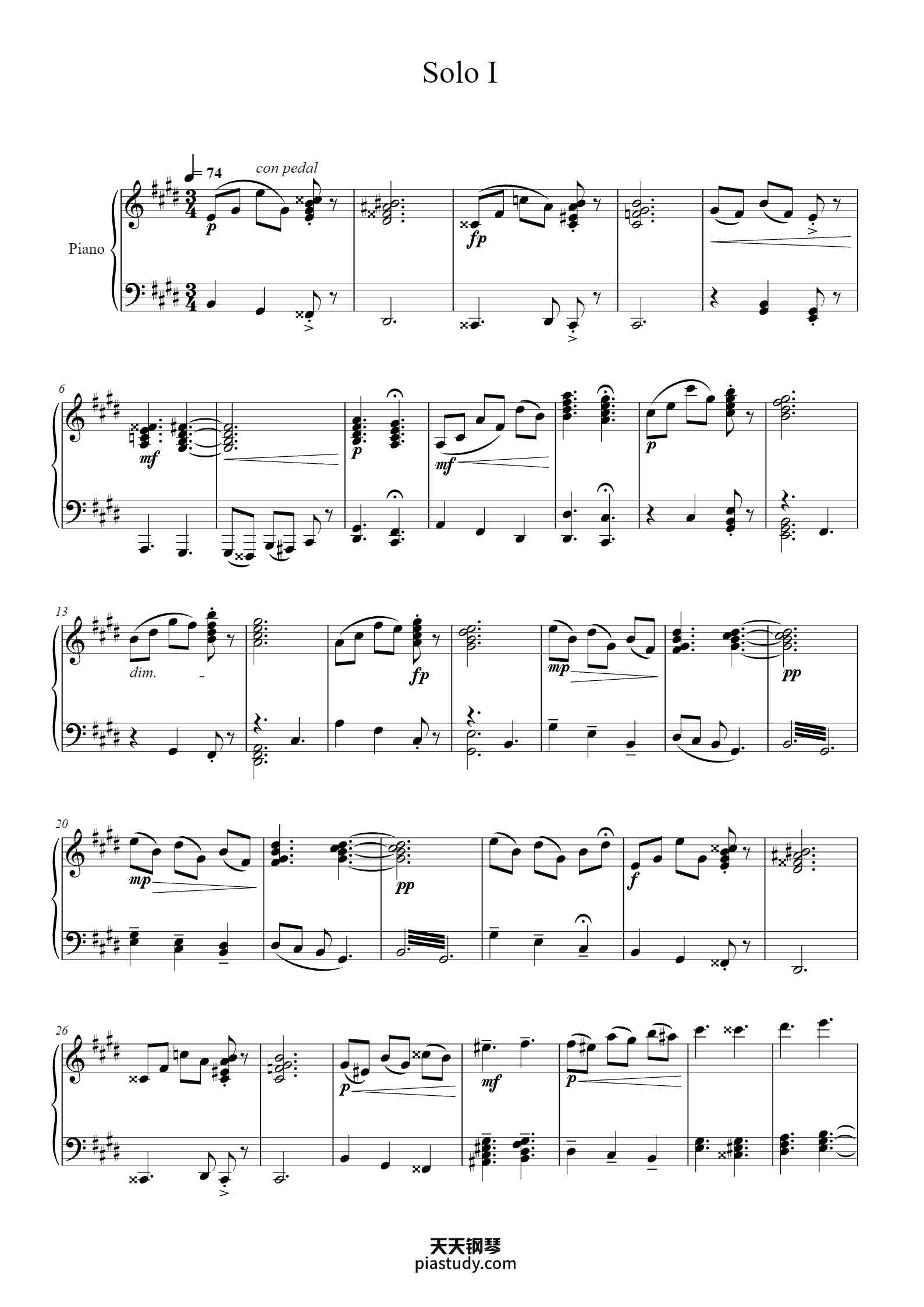 Solo I钢琴谱 - Nymen Ause - free piano sheet music - PiaNoproblem