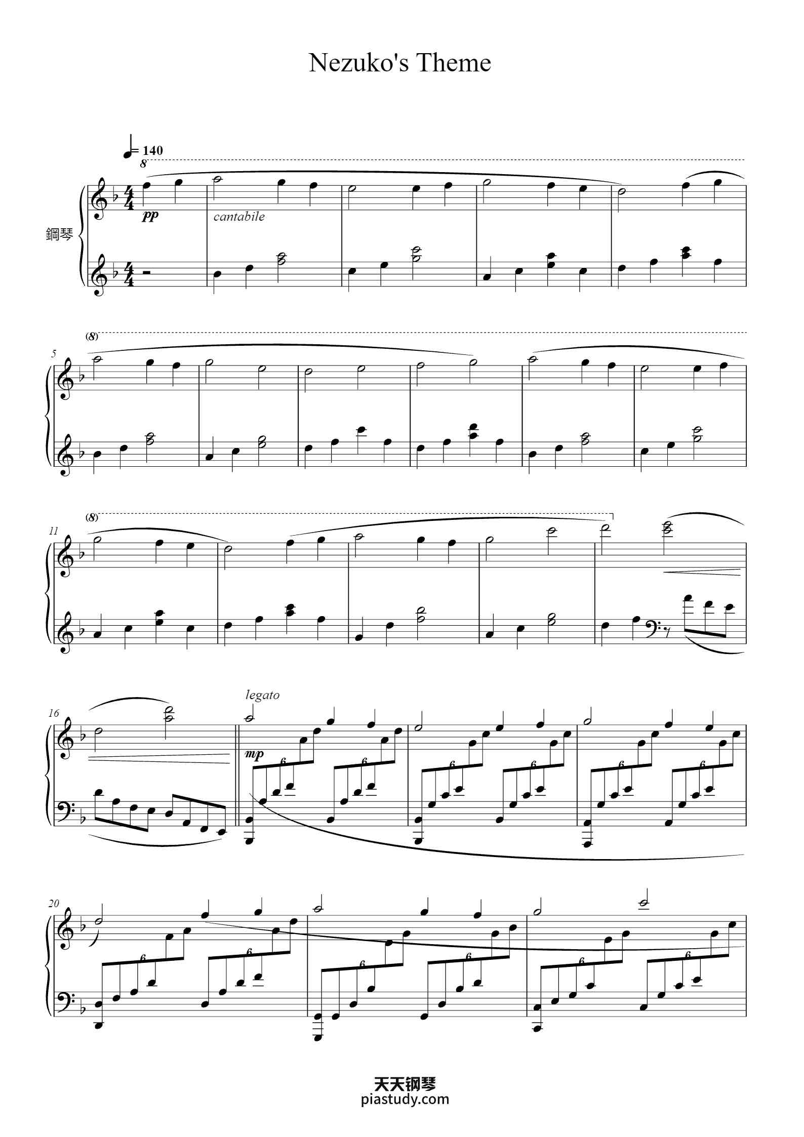 'Nezuko's Theme' - Piano Sheet Music By Original by 椎名豪 Transcribed by ...