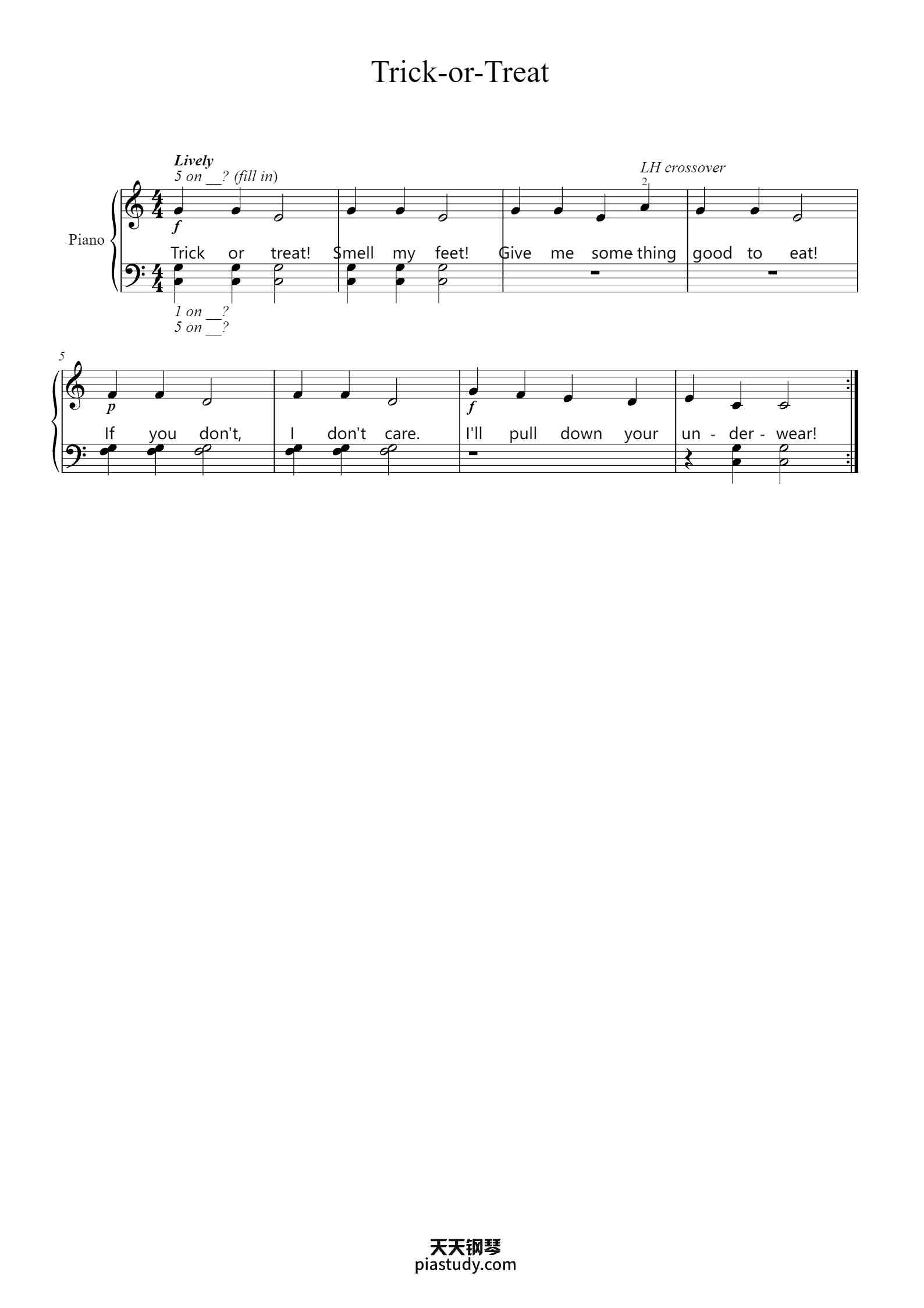 'Trick-or-Treat' - Piano Sheet Music By arr. by Lauren Vaccaro | TOPiano