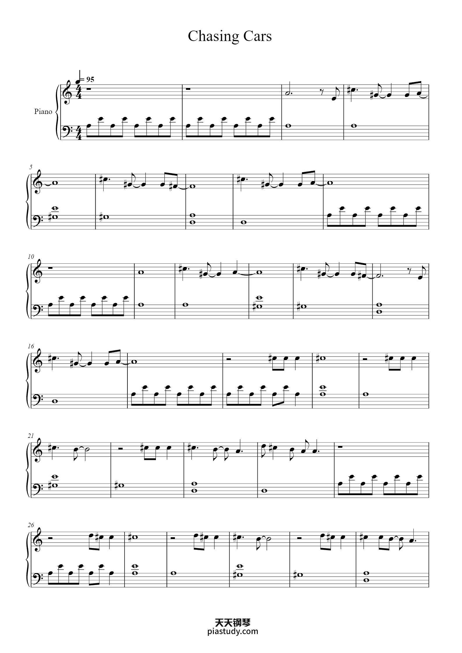 'Chasing Cars' - Piano Sheet Music By Snow Patrol | TOPiano