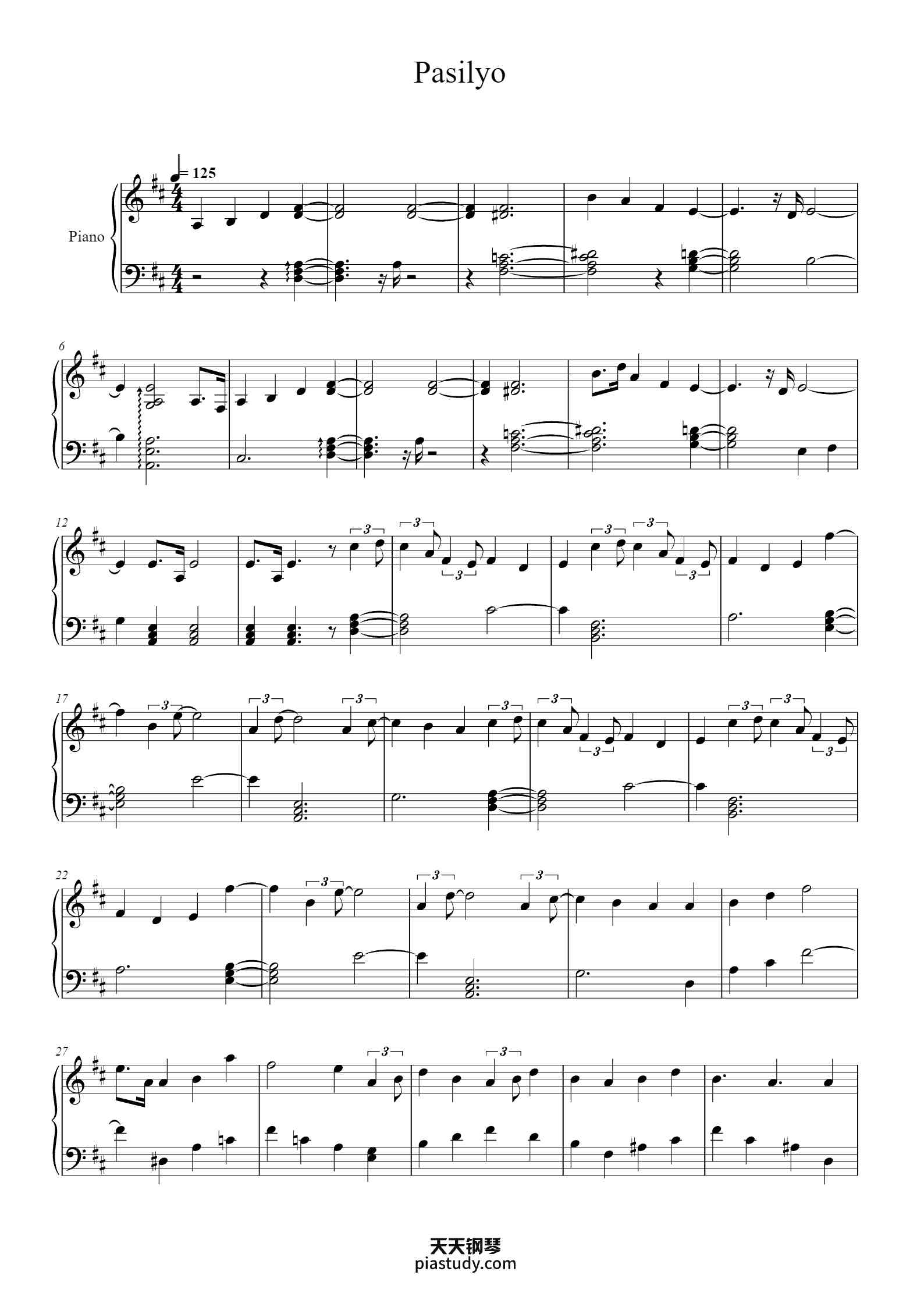 'Pasilyo' - Piano Sheet Music By arranged by sook | TOPiano