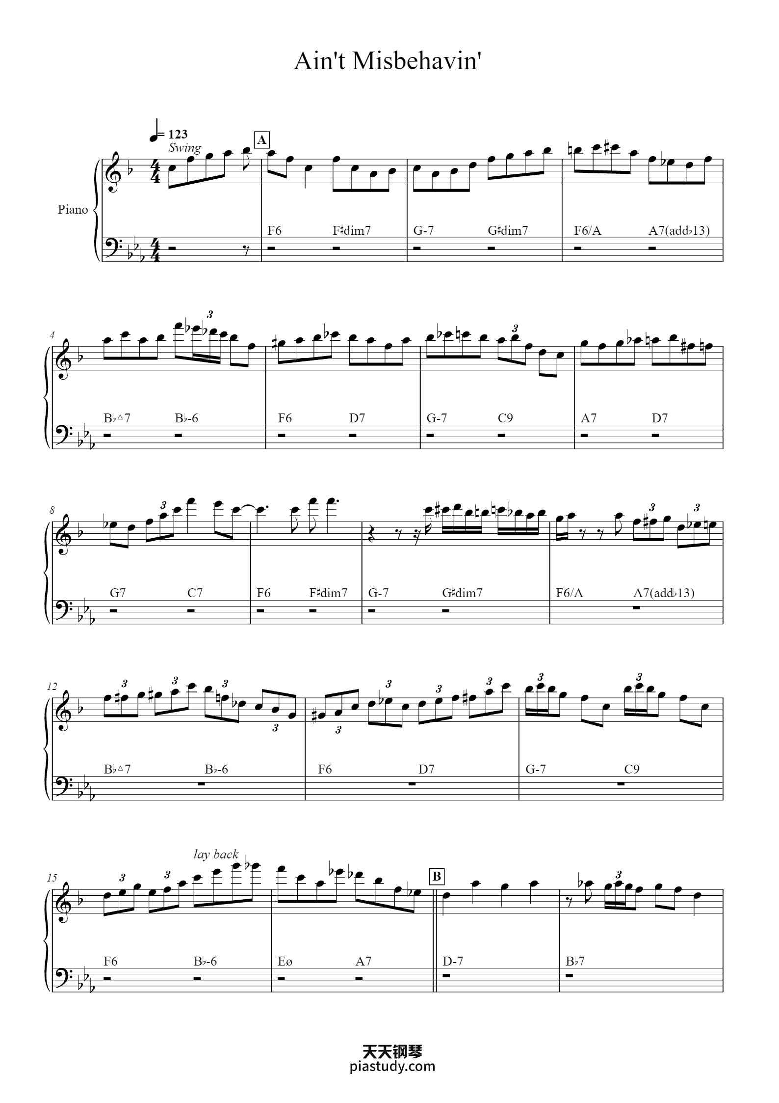 Ain't Misbehavin'钢琴谱 - Transcribed by Ethan Hope - free piano sheet ...
