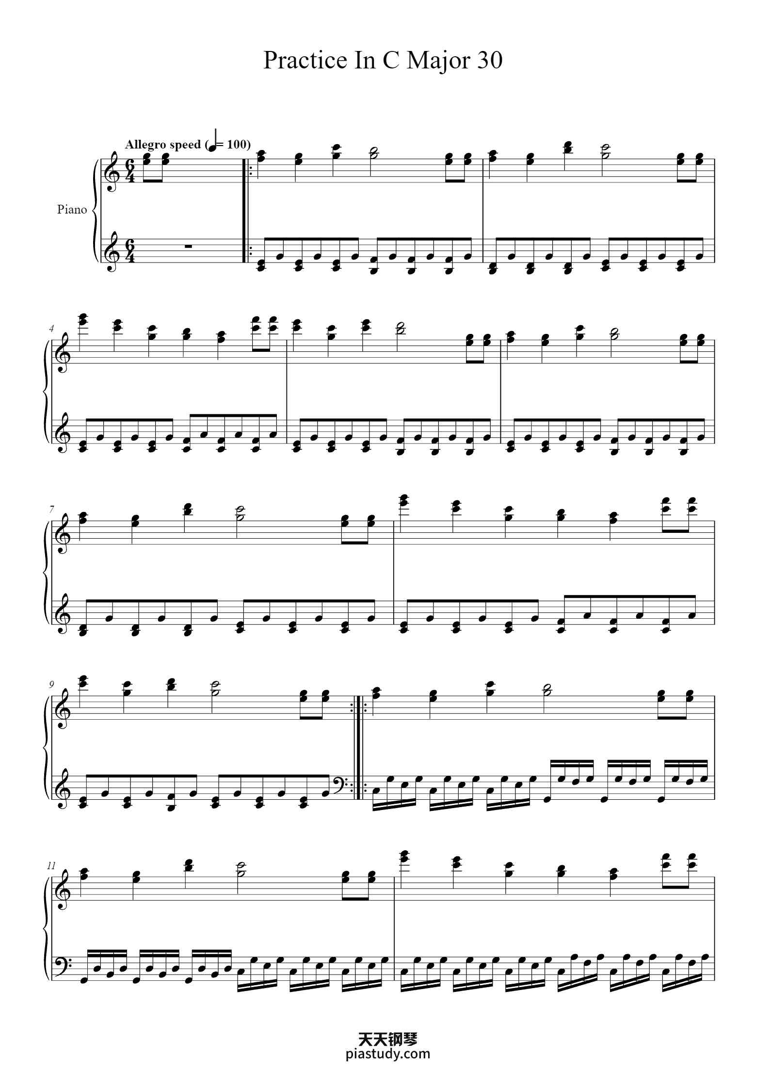Practice In C Major 30钢琴谱 - FG Gle Jirayu 101 - free piano sheet music ...