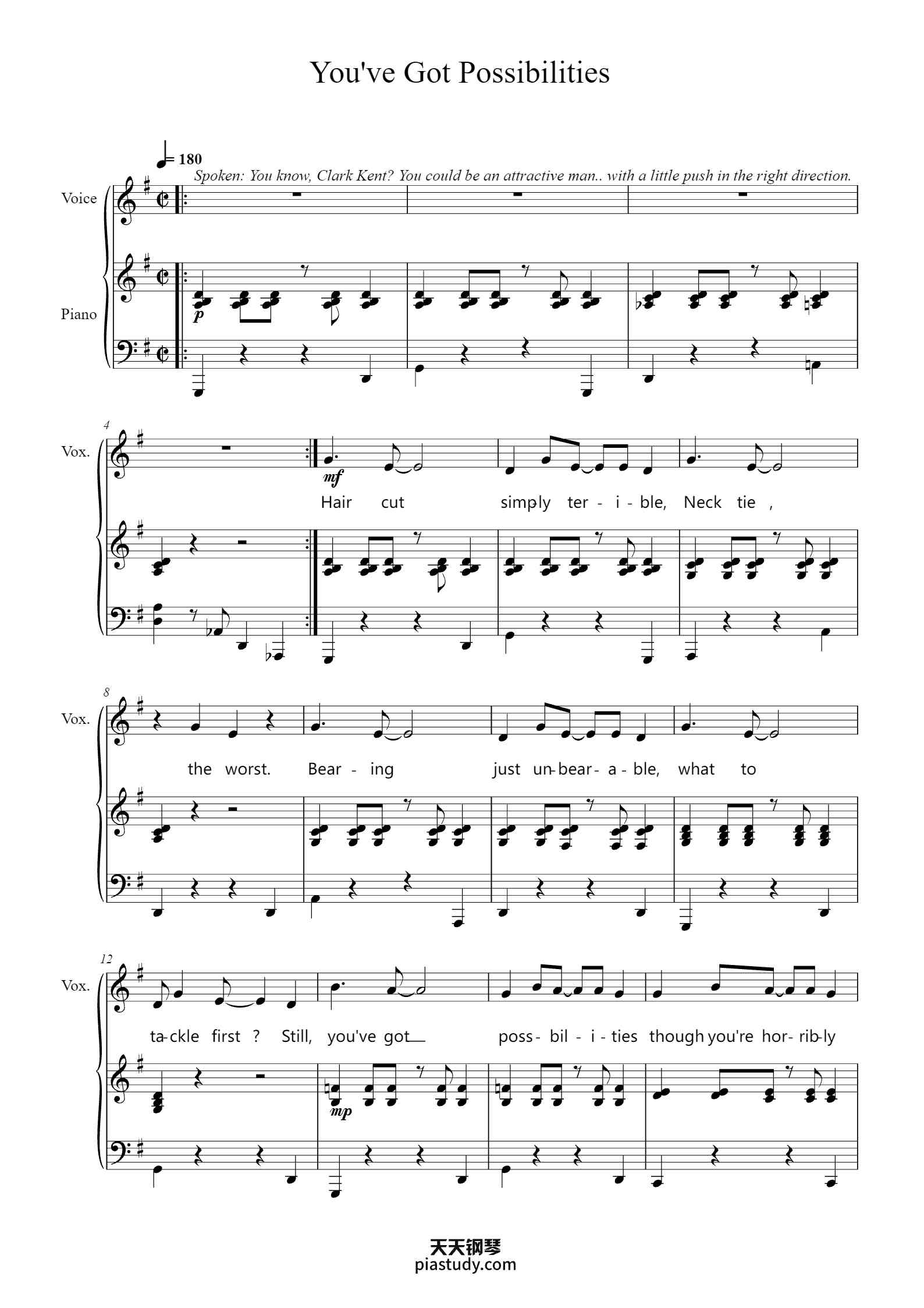 'You've Got Possibilities' - Piano Sheet Music By Music by CHARLES ...