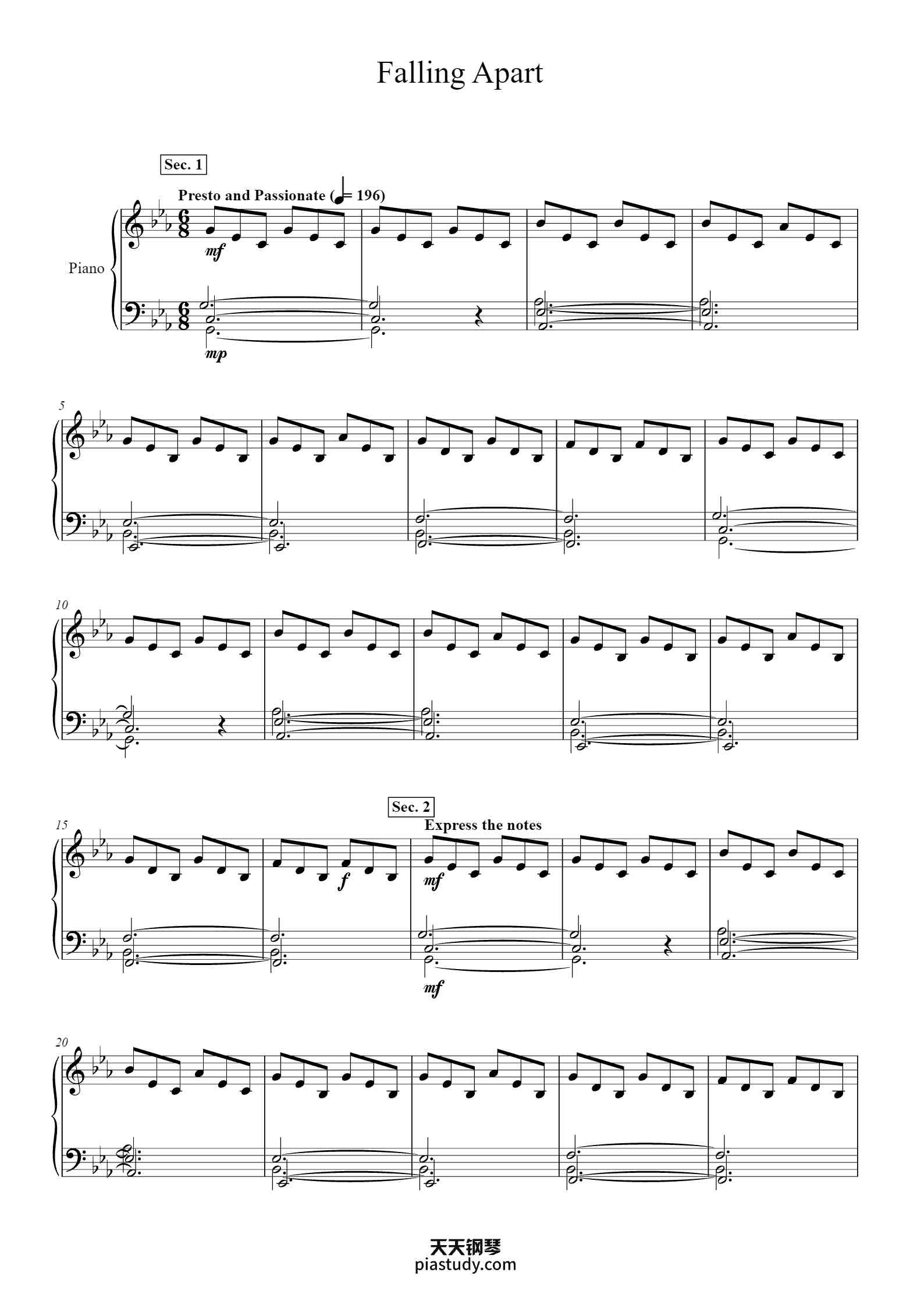 'Falling Apart' - Piano Sheet Music By Lyrics and Music written and ...