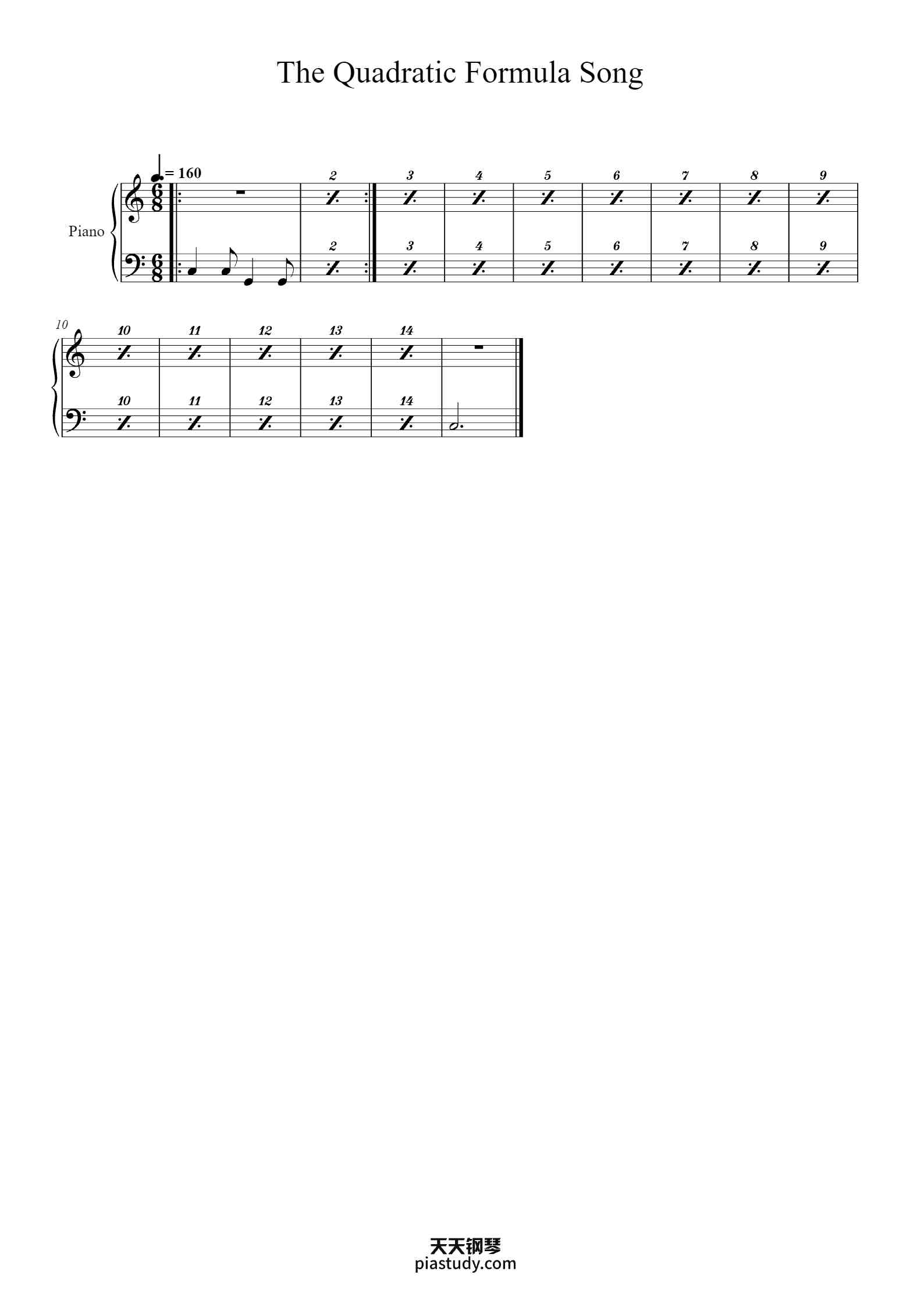 'The Quadratic Formula Song' - Piano Sheet Music By Olen Rambow | TOPiano