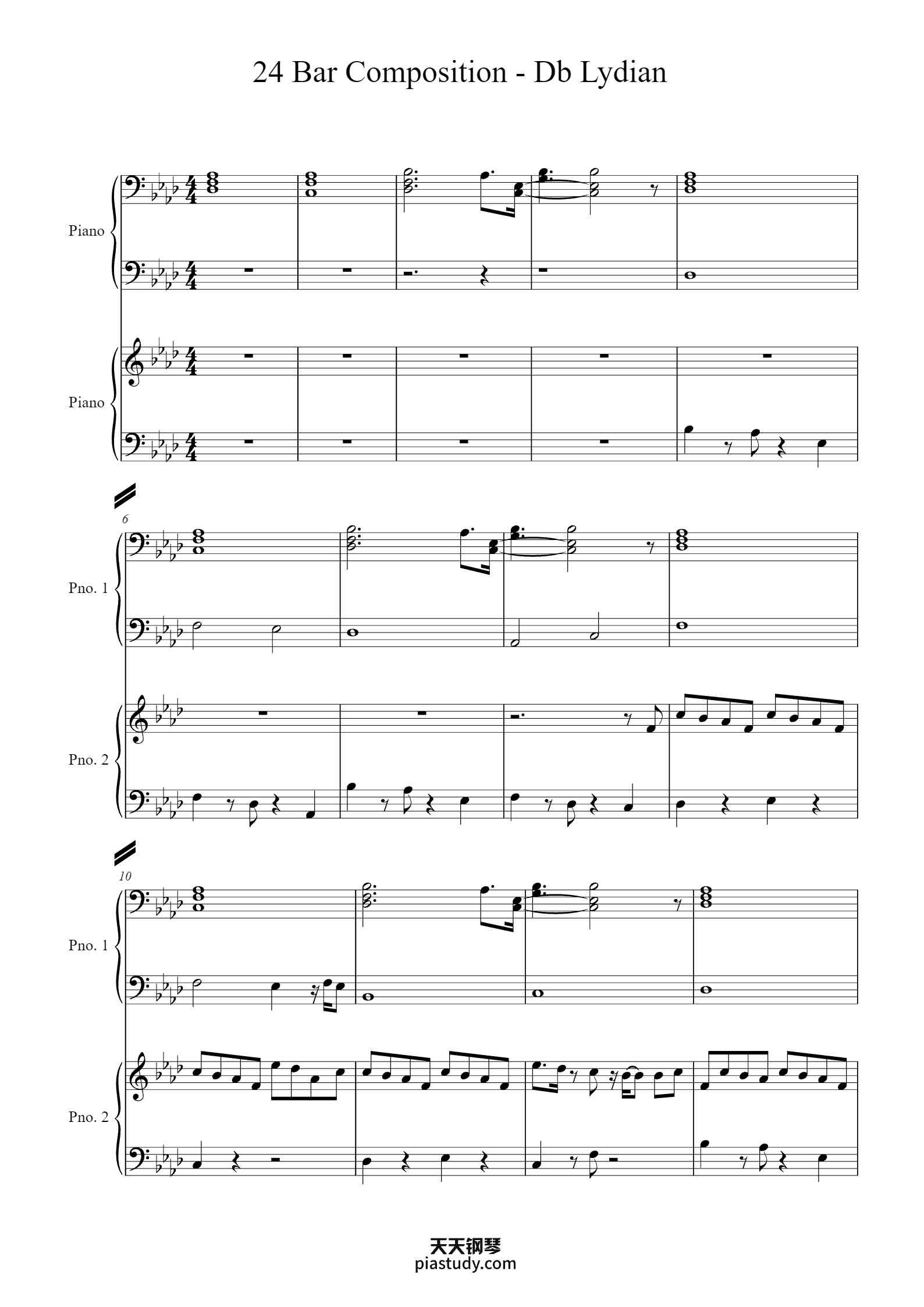 24 Bar Composition - Db Lydian钢琴谱 - Youngthan Dockens - free piano ...