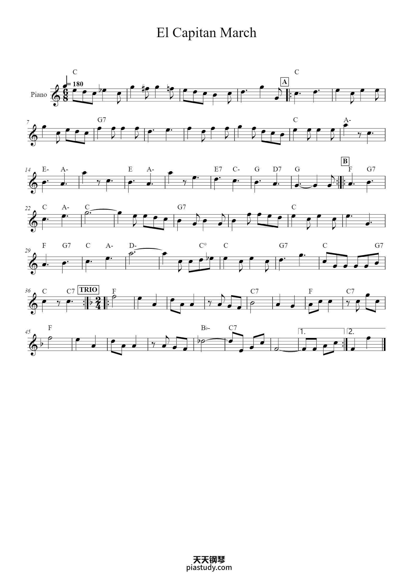 El Capitan March钢琴谱 - John Philip Sousa - free piano sheet music ...