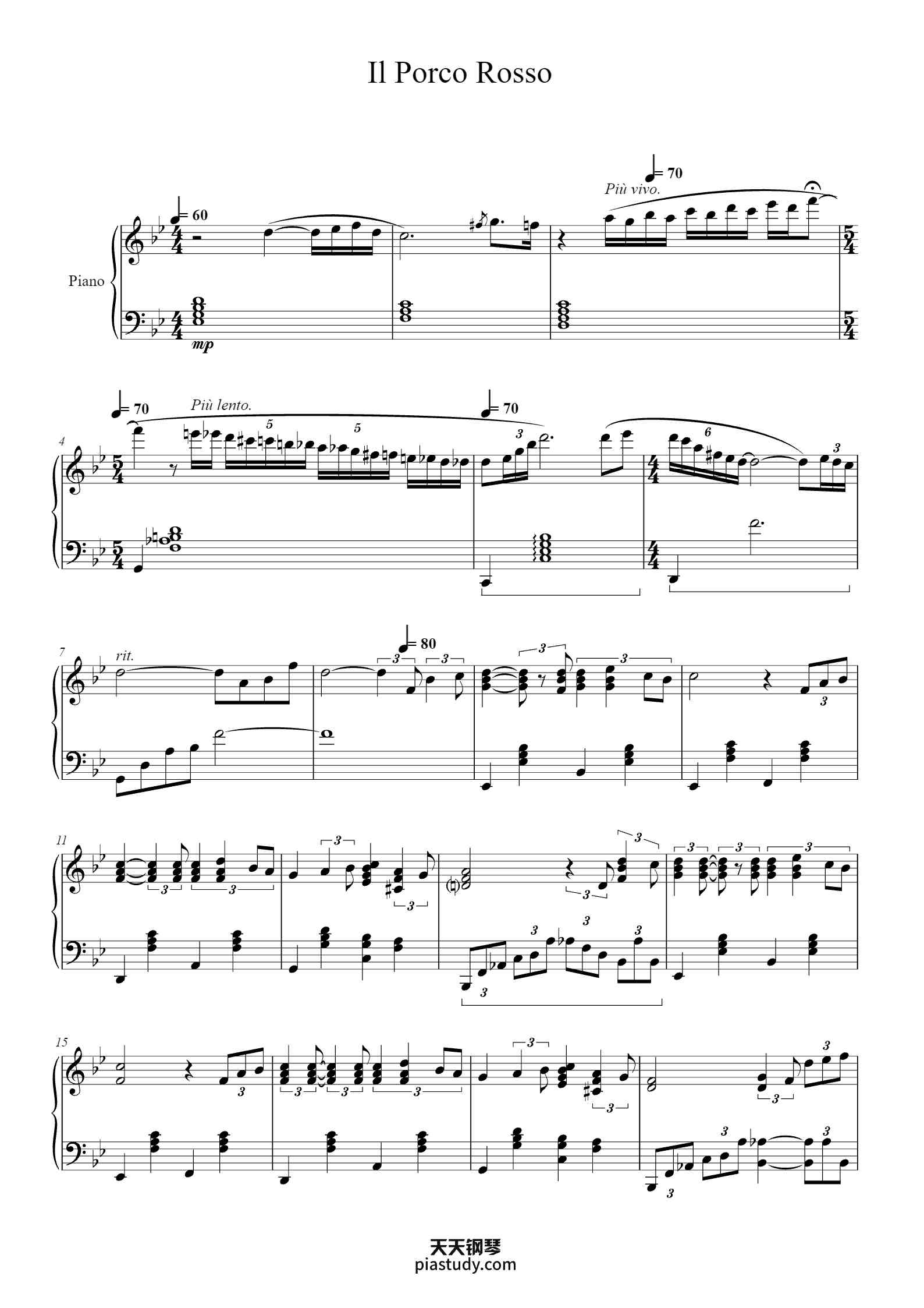'Il Porco Rosso' - Piano Sheet Music By Hisaishi Joe | TOPiano