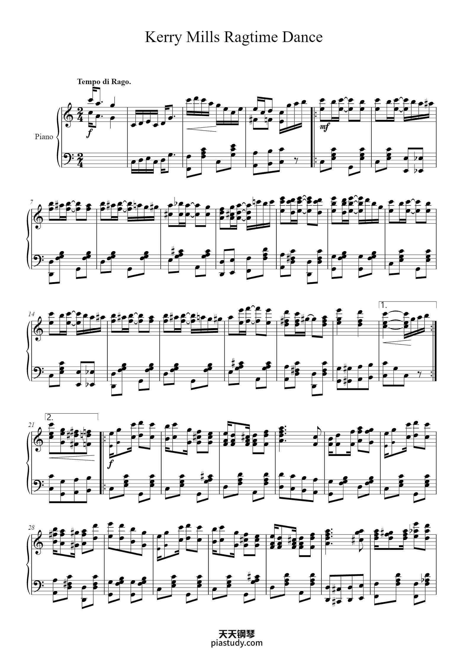 'Kerry Mills Ragtime Dance' - Piano Sheet Music By By KERRY MILLS ...