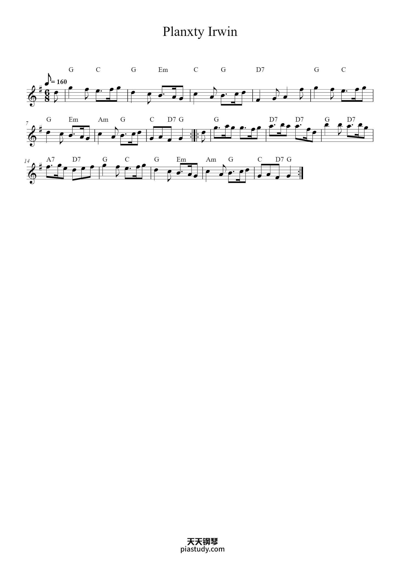 Planxty Irwin钢琴谱 - Turlough O'Carolan - free piano sheet music ...
