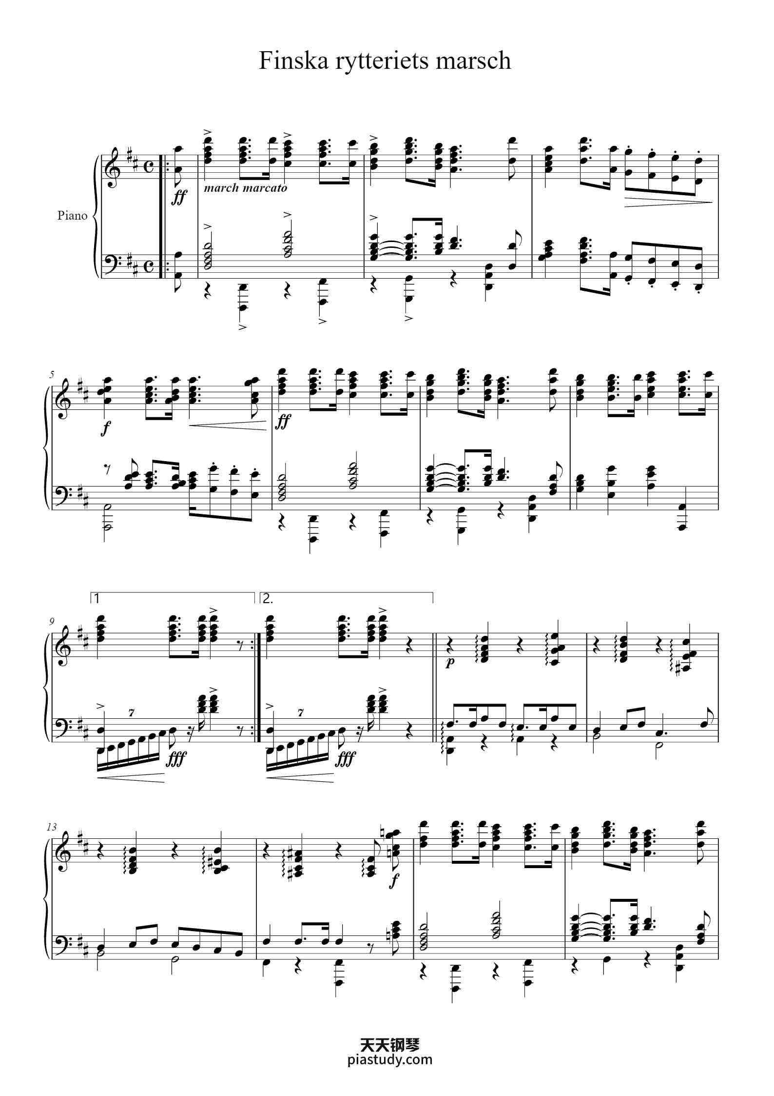 Finska rytteriets marsch钢琴谱 - Selim Palmgren - free piano sheet music ...