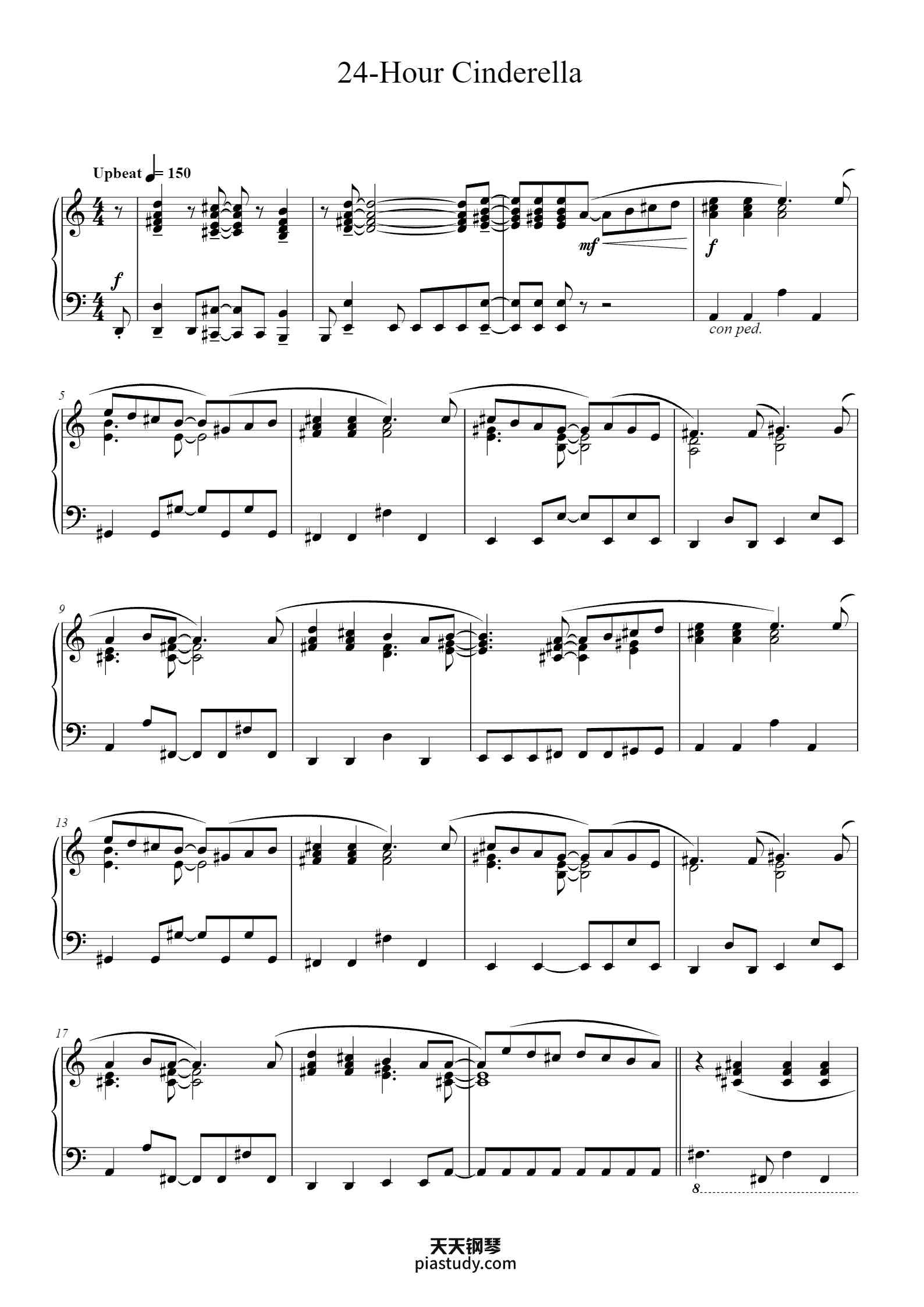'24-Hour Cinderella' - Piano Sheet Music By Words and Music by Ryosuke ...