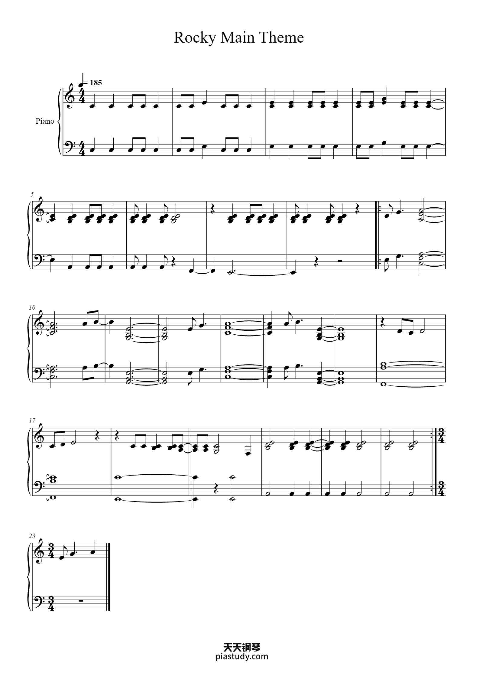 Rocky Main Theme钢琴谱 - - free piano sheet music - PiaNoproblem
