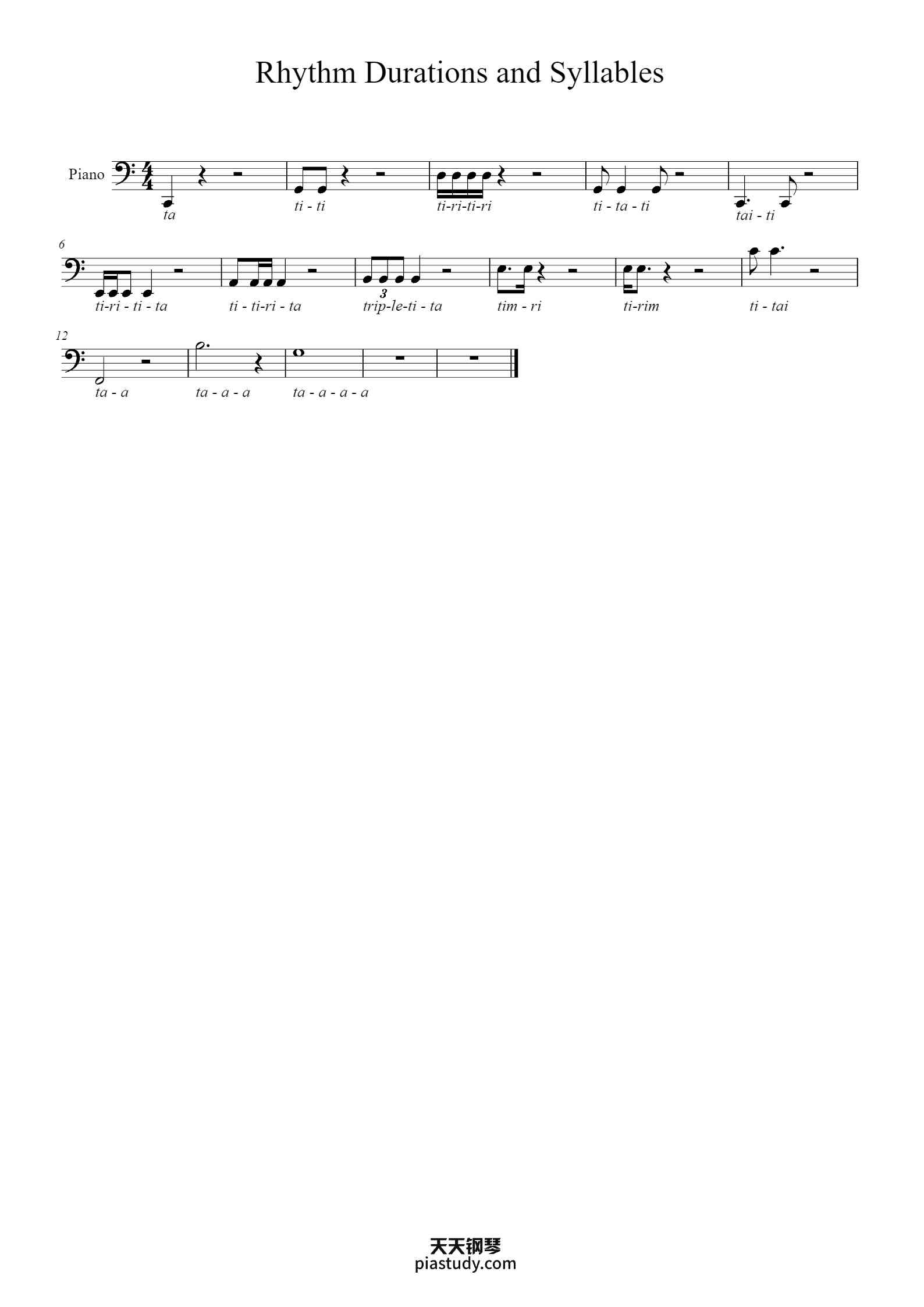 Rhythm Durations and Syllables钢琴谱 - - free piano sheet music - PiaNoproblem