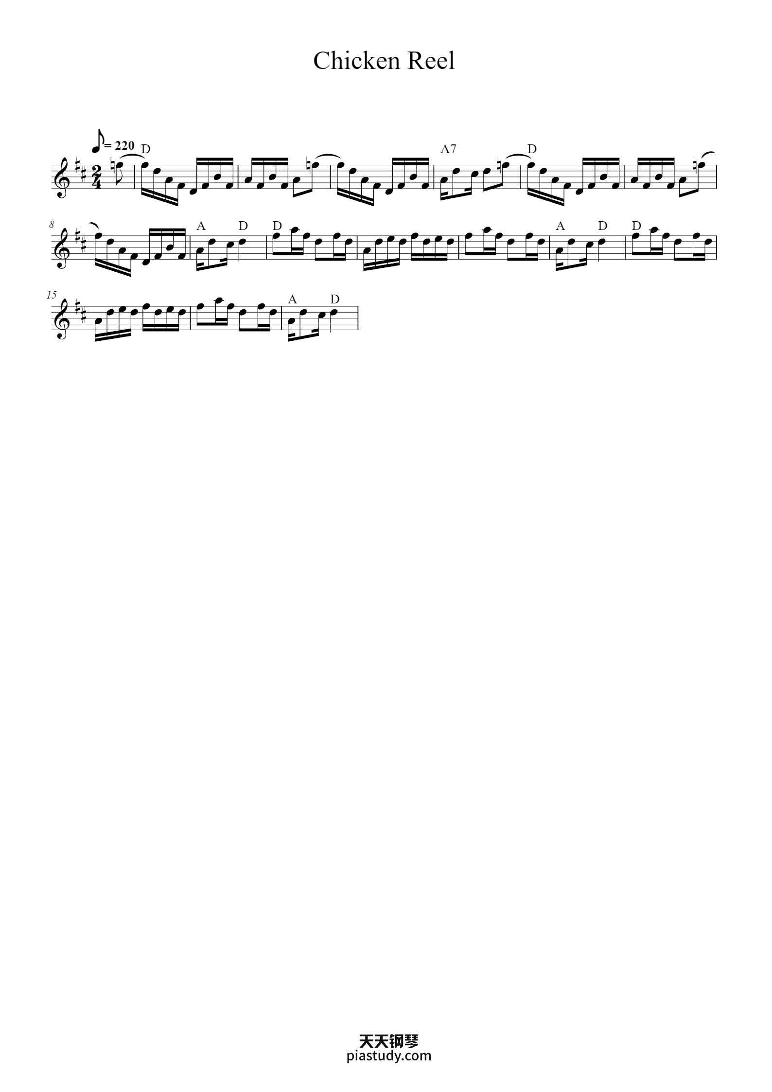 Chicken Reel钢琴谱 - Elroyley Alsce - free piano sheet music - PiaNoproblem