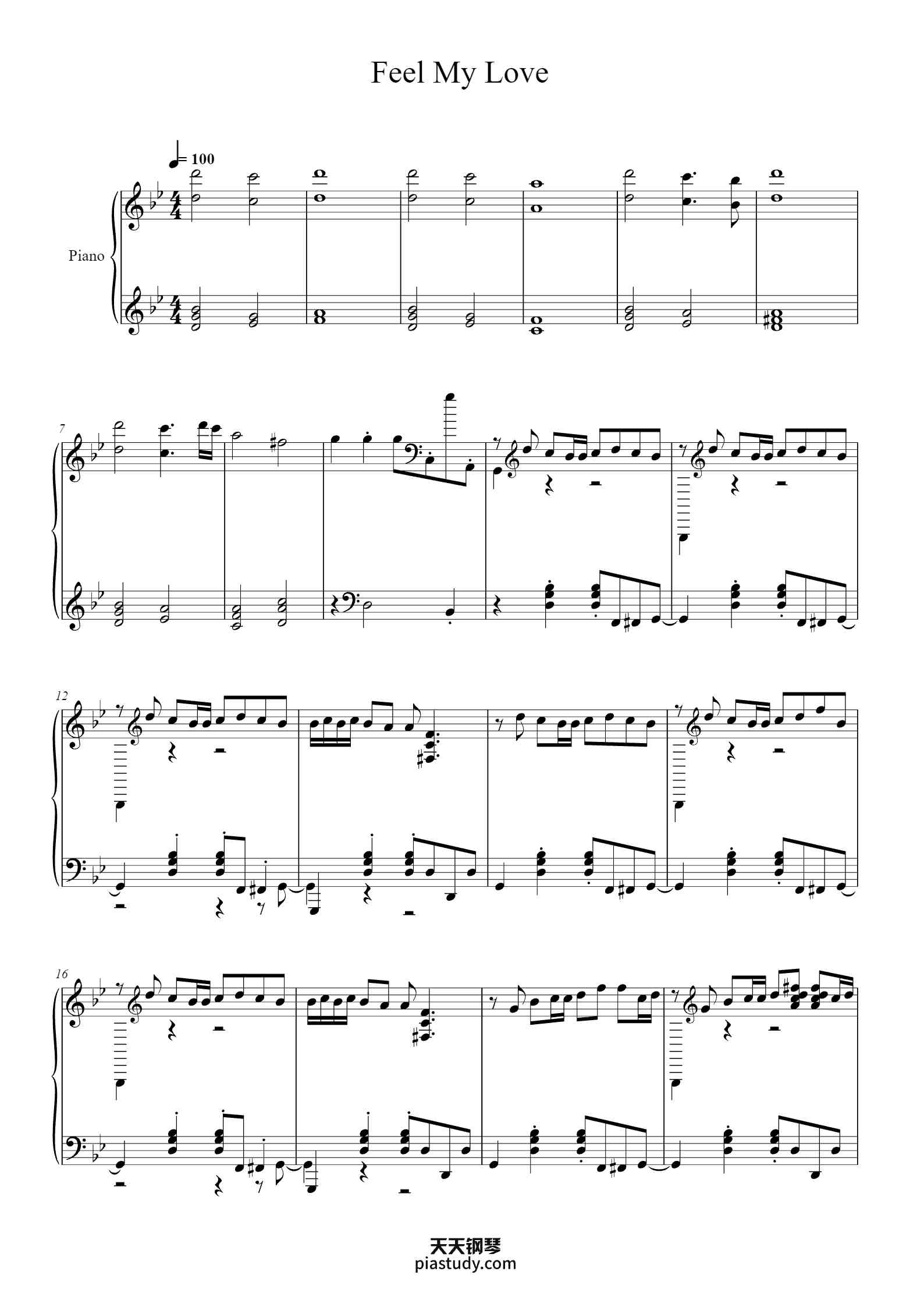 'Feel My Love' - Beginner Piano Sheet Music by Aranged By BollyPiano Composed on Musescore by ...