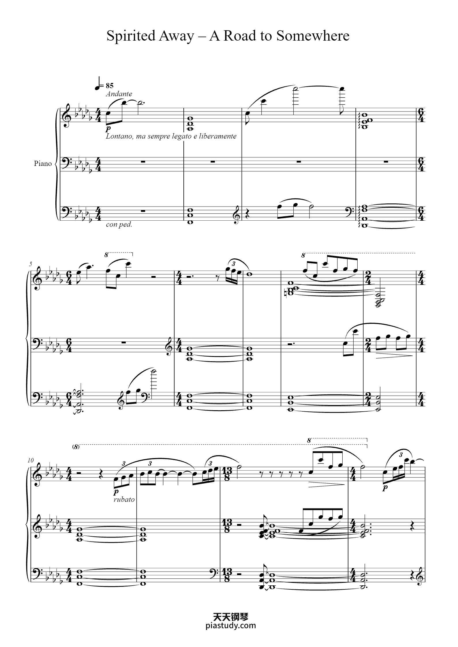 'Spirited Away – A Road to Somewhere' - Piano Sheet Music By Joe ...