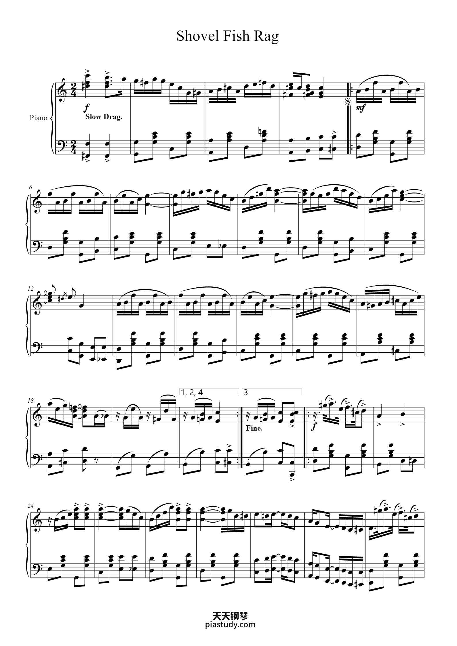 'Shovel Fish Rag' - Piano Sheet Music By Harry L. Cook | TOPiano