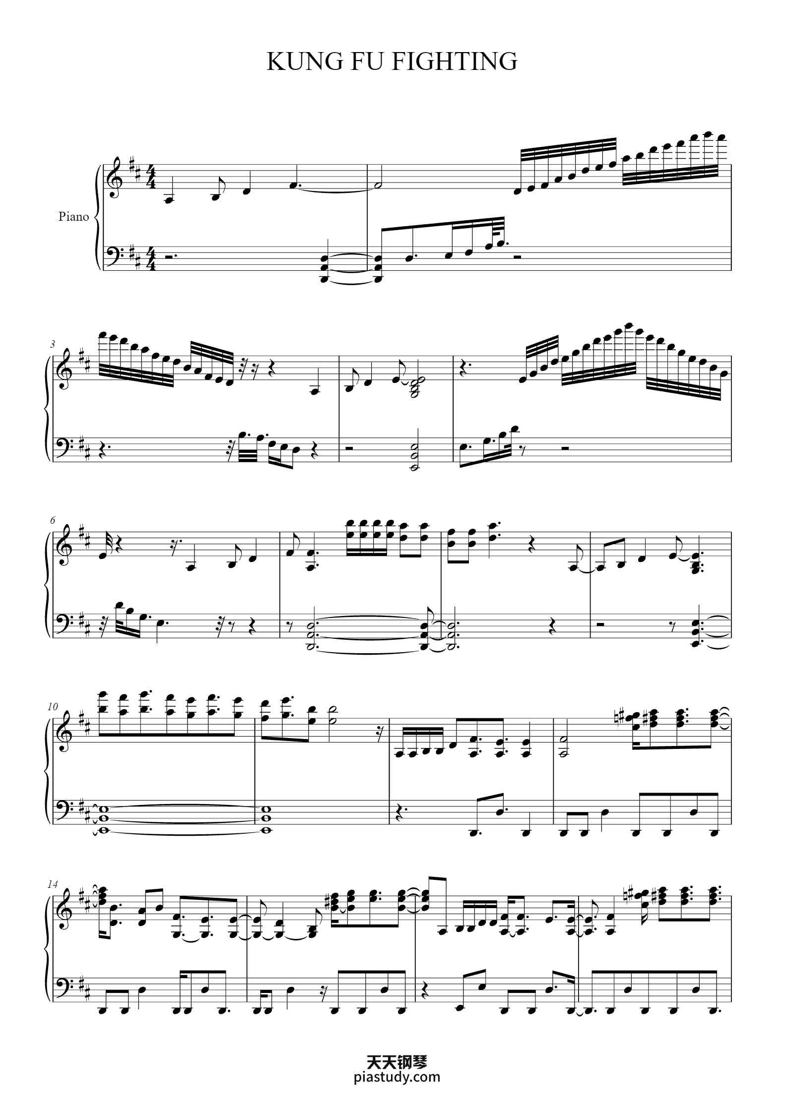 'KUNG FU FIGHTING' - Piano Sheet Music By Carl Douglas | TOPiano