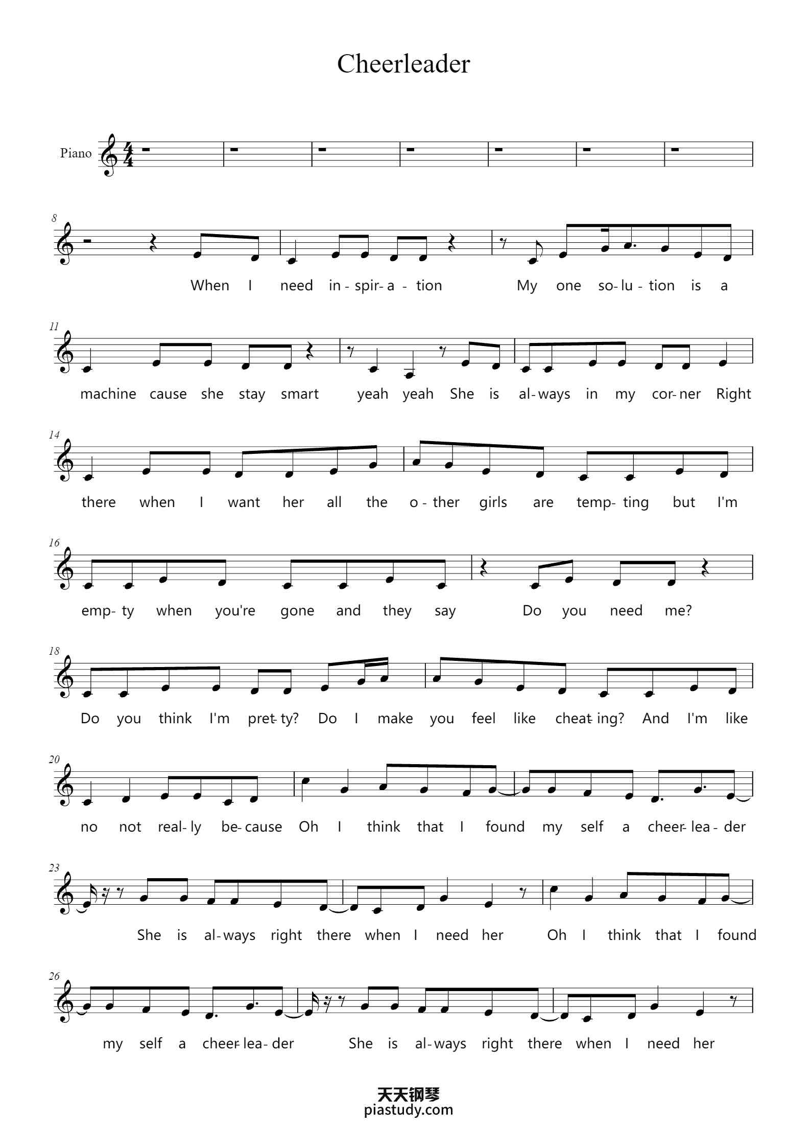 'Cheerleader' - Piano Sheet Music By xxx | TOPiano