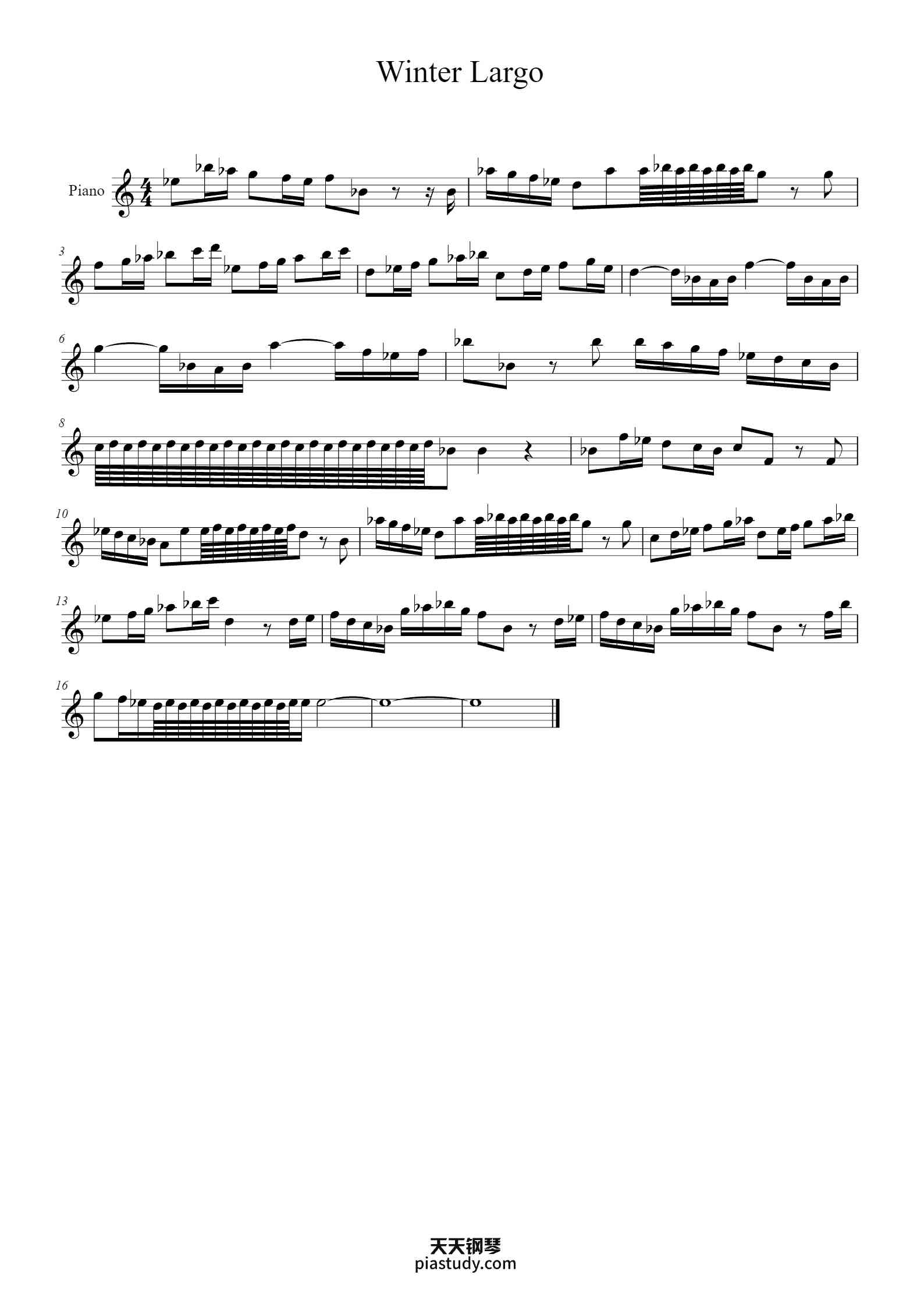 'Winter Largo' - Piano Sheet Music By Vivaldi | TOPiano
