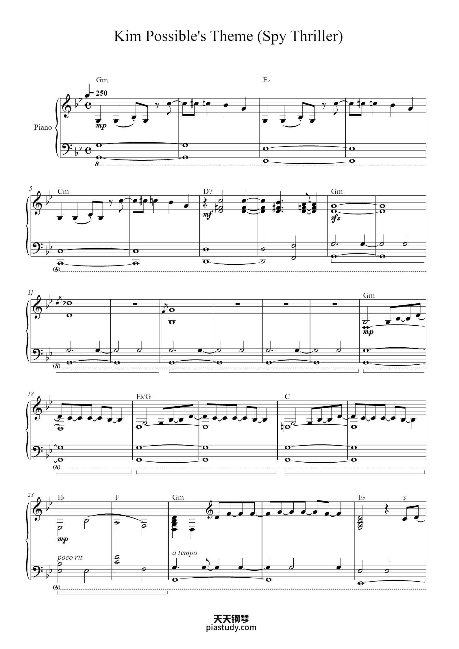 'Kim Possible's Theme but as a Spy Thriller' - Piano Sheet Music By ...