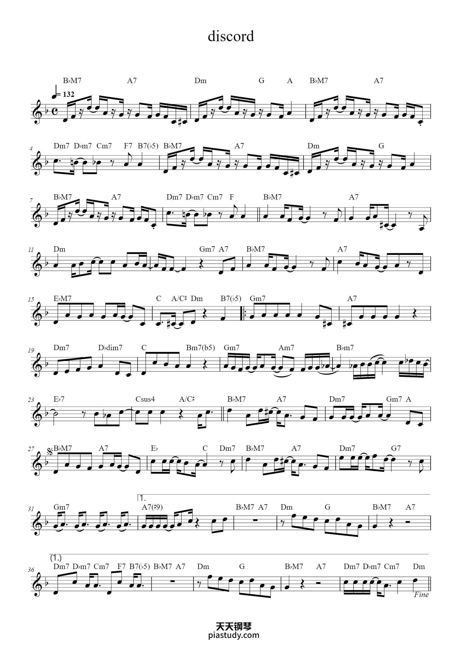 'discord' - Piano Sheet Music By 이동혁, GESTURE, Elum 작사 이동혁 외 6명 작곡 QWER ...
