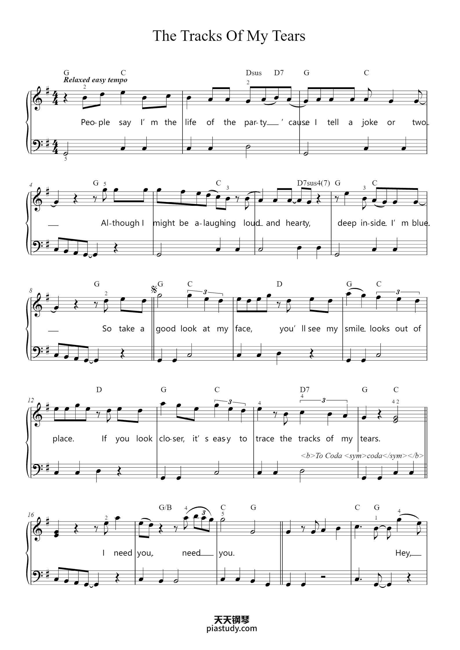 'The Tracks Of My Tears' - Piano Sheet Music By Words & Music by ...