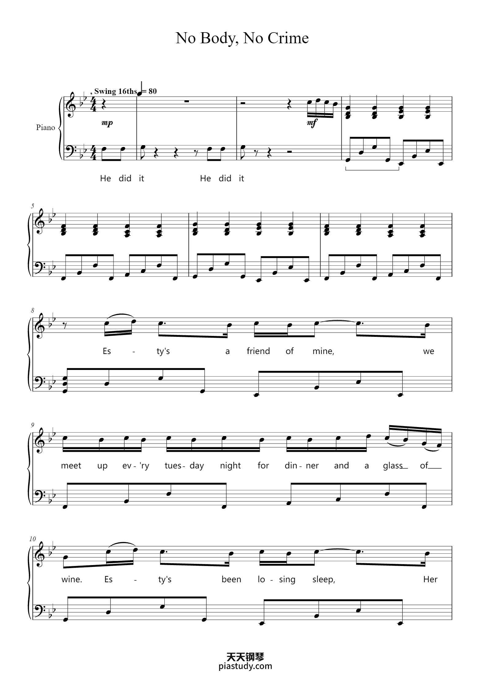 'No Body, No Crime' - Piano Sheet Music By Taylor Swift | TOPiano