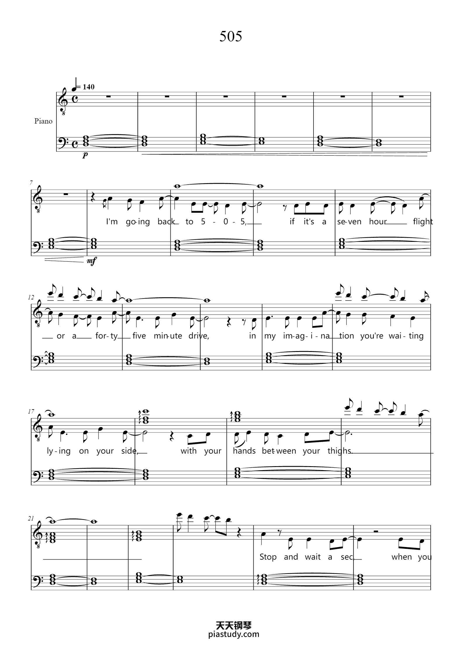 '505' - Piano Sheet Music By Arr. GRB Theologus | TOPiano