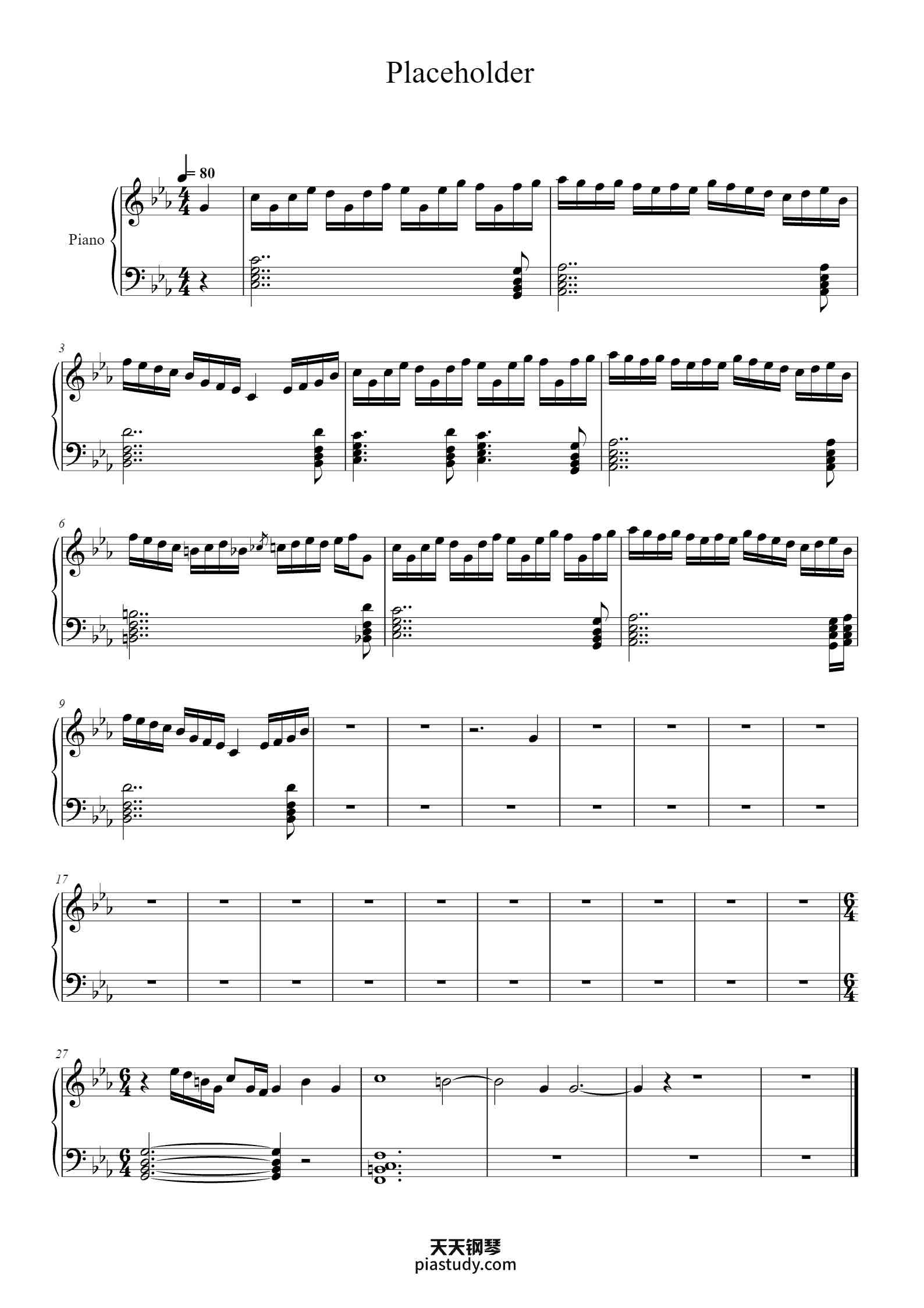 'Placeholder' - Piano Sheet Music By Thomaz M. | TOPiano