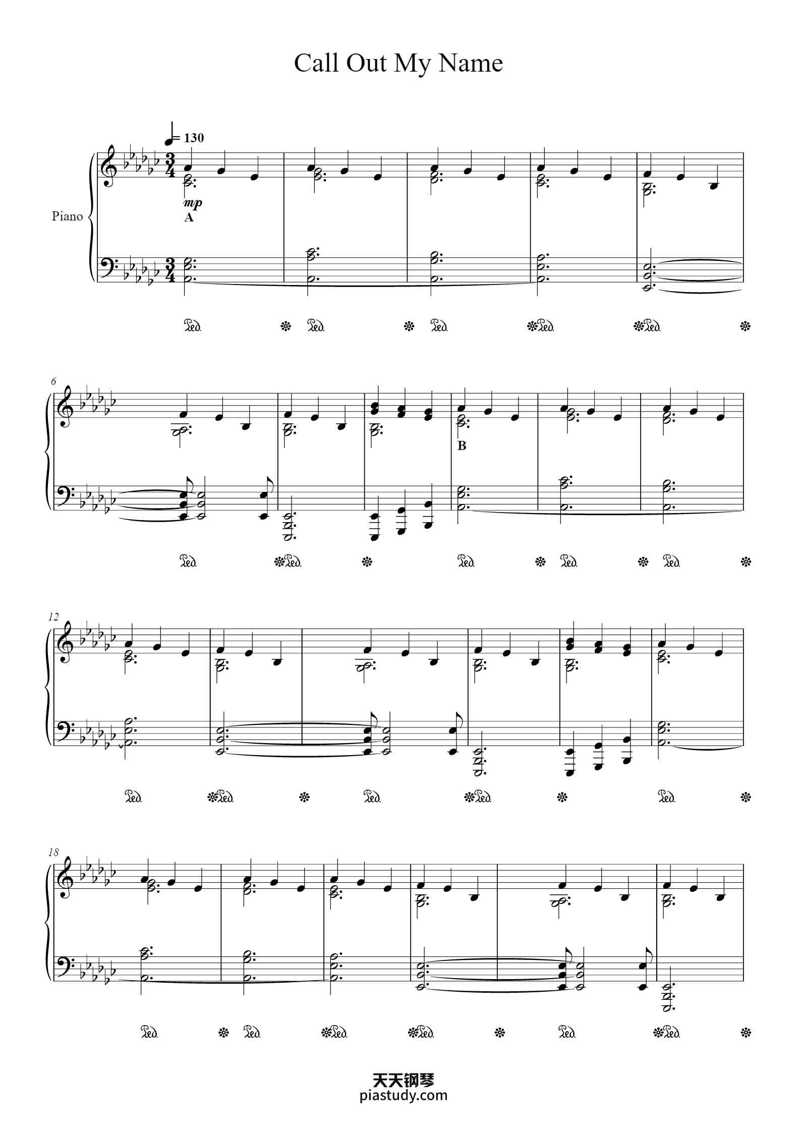 'Call Out My Name-The Weeknd' - Beginner Piano Sheet Music by Nicolas ...