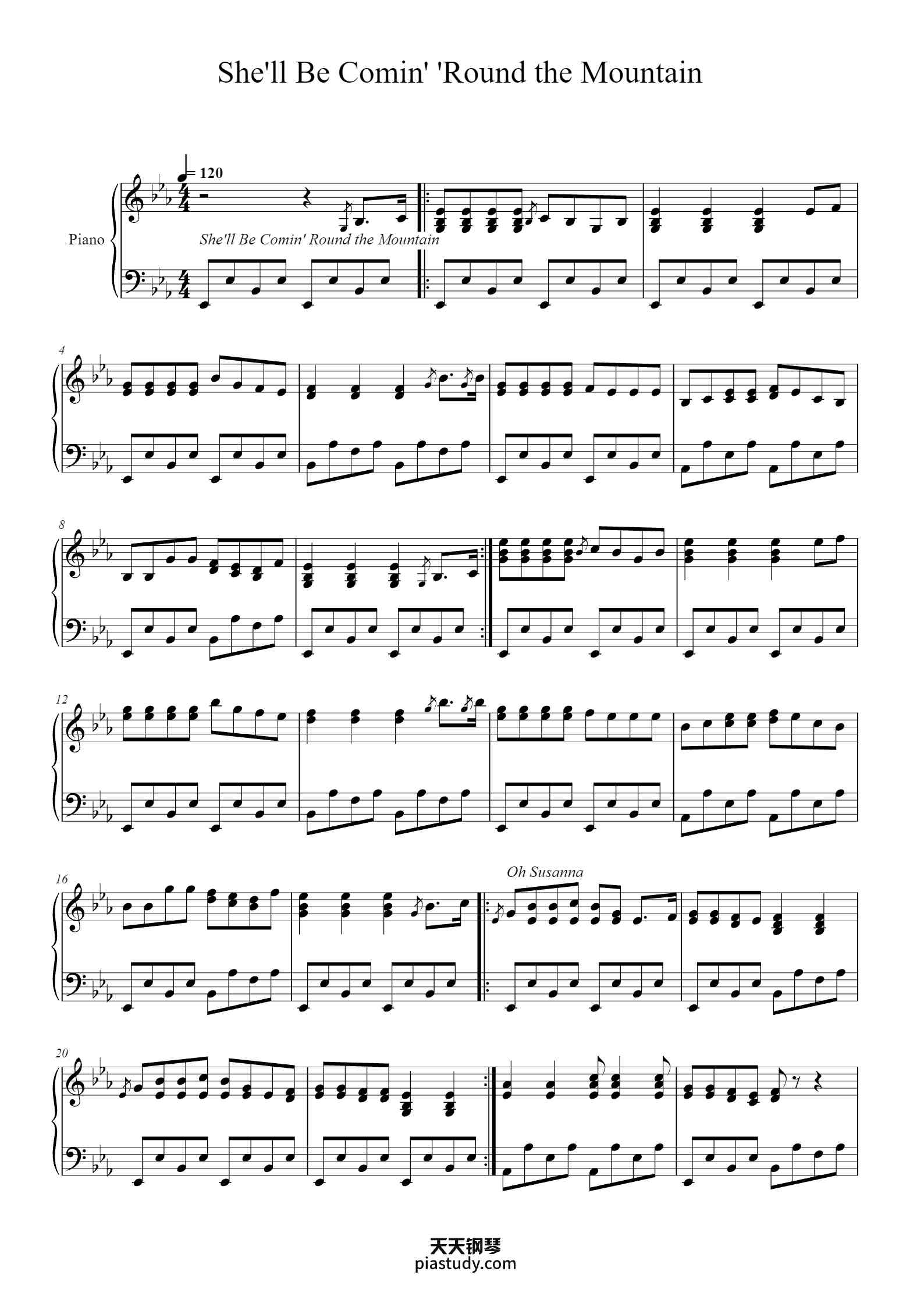 She'll Be Comin' 'Round the Mountain钢琴谱 - Misc Traditional - free piano ...