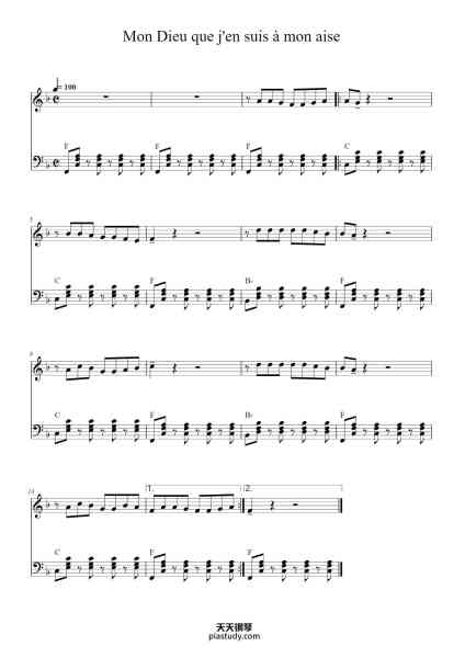 'Mon Dieu que j'en suis à mon aise' - Piano Sheet Music By Nadau | TOPiano