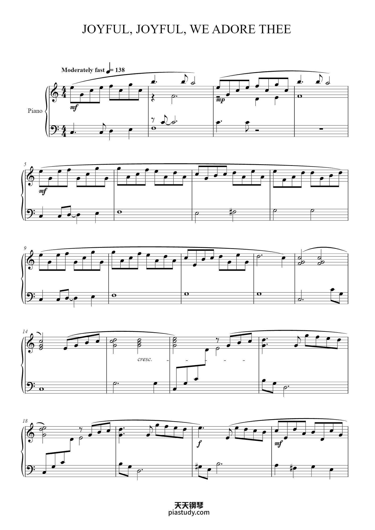 JOYFUL, JOYFUL, WE ADORE THEE钢琴谱 - Ludwig van Beethoven - free piano ...